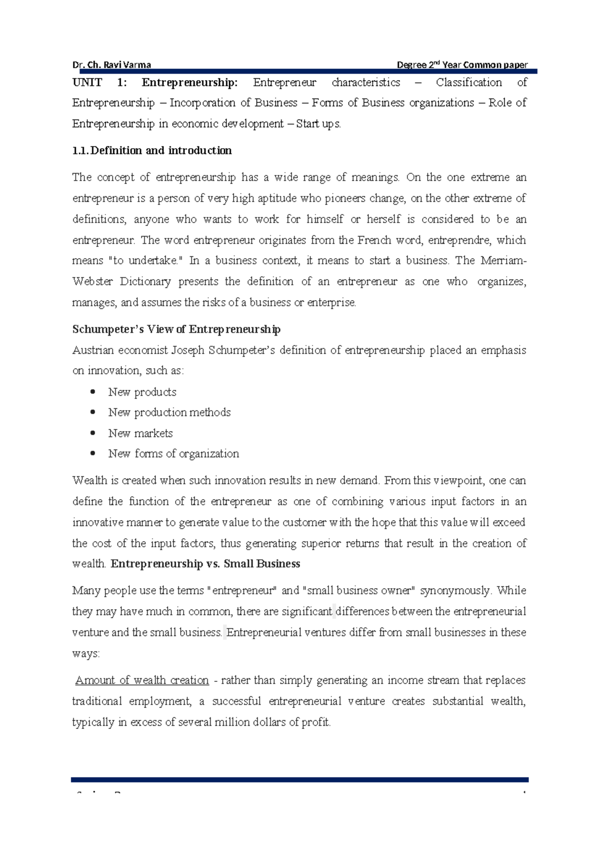 Entrepreneurship - Abc - UNIT 1: Entrepreneurship: Entrepreneur ...