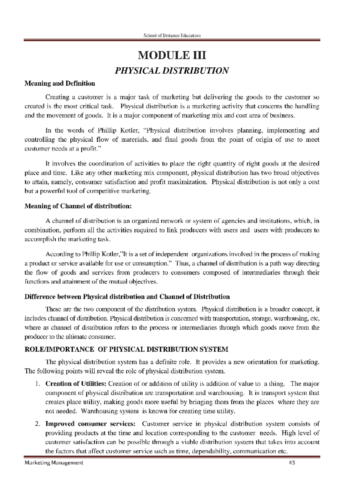 BCom BBA physical distribution - Bachelor of commerce (bcom) - Studocu