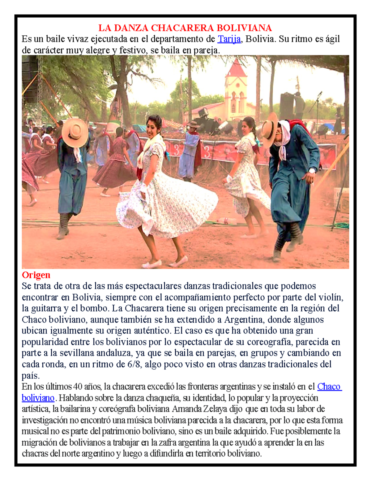 Danza LA Chacarera - apoyo - LA DANZA CHACARERA BOLIVIANA Es un baile ...