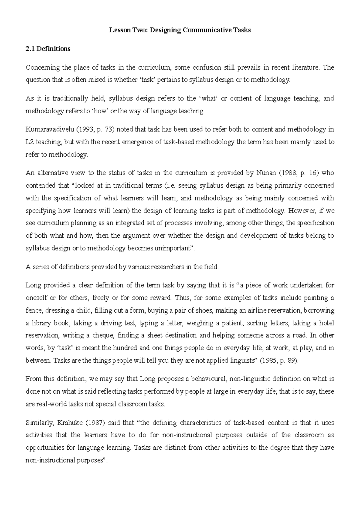 Lesson two designing communicative tasks - Lesson Two: Designing ...