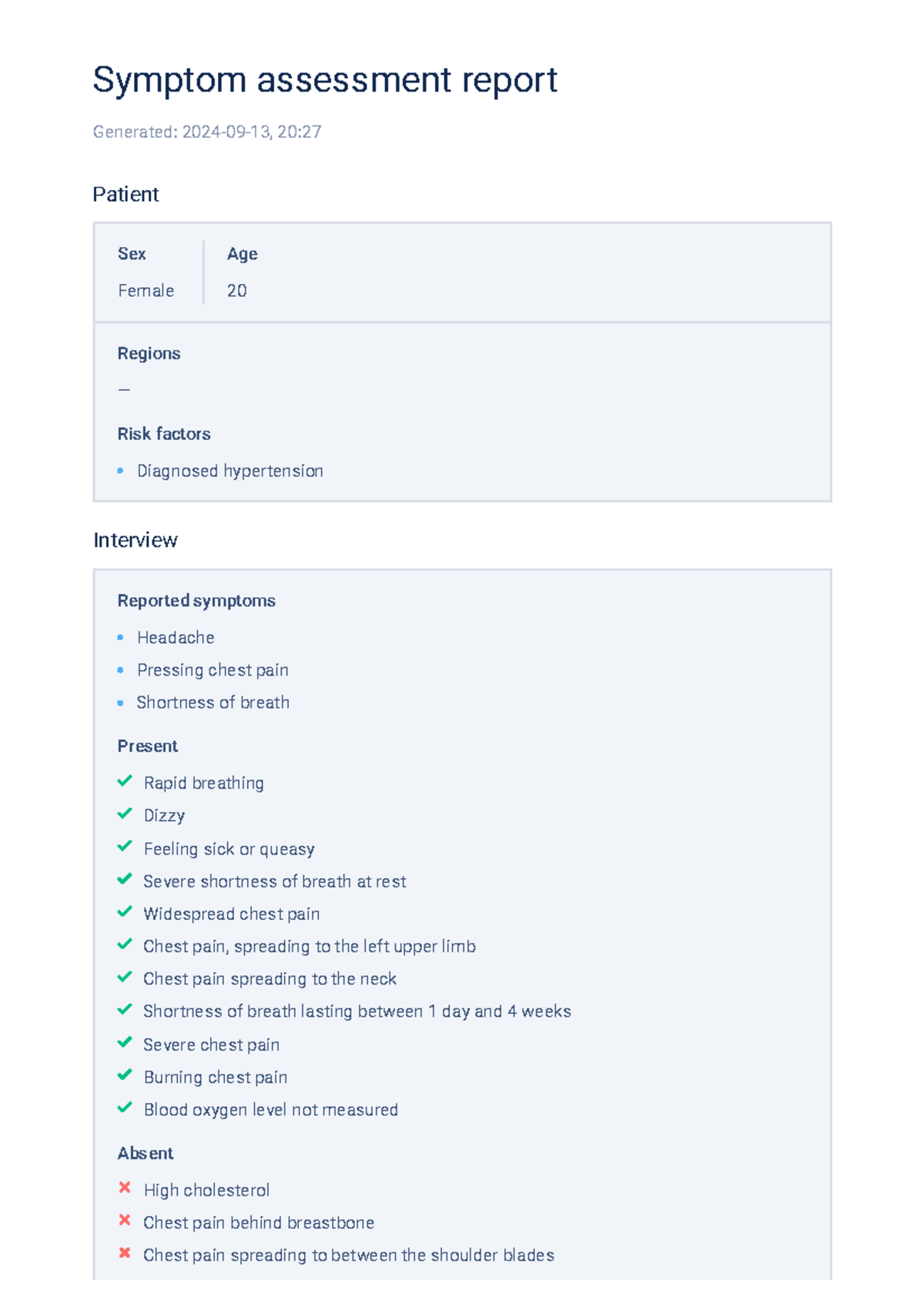 Symptomate - Triage report (d5b3facb-b5f4-4f7f-8b72-d6fb80561799 ...