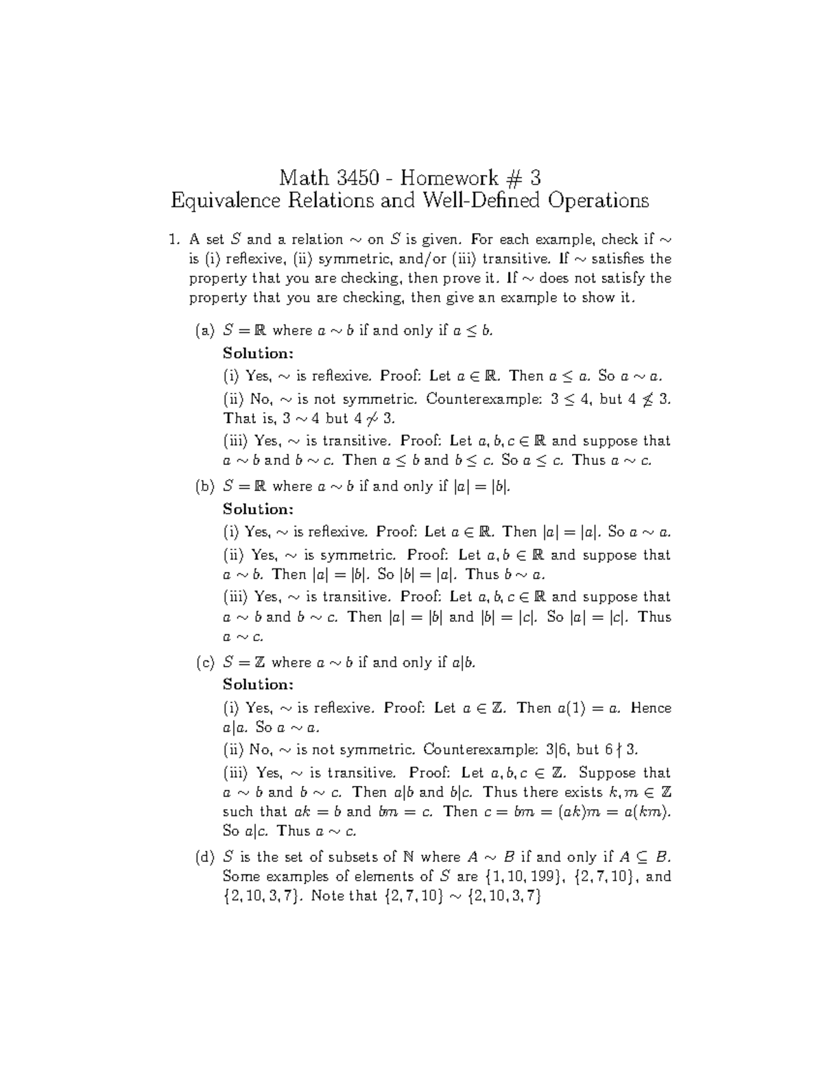 homework 3 solutions to exercises - Math 3450 - Homework # 3 ...
