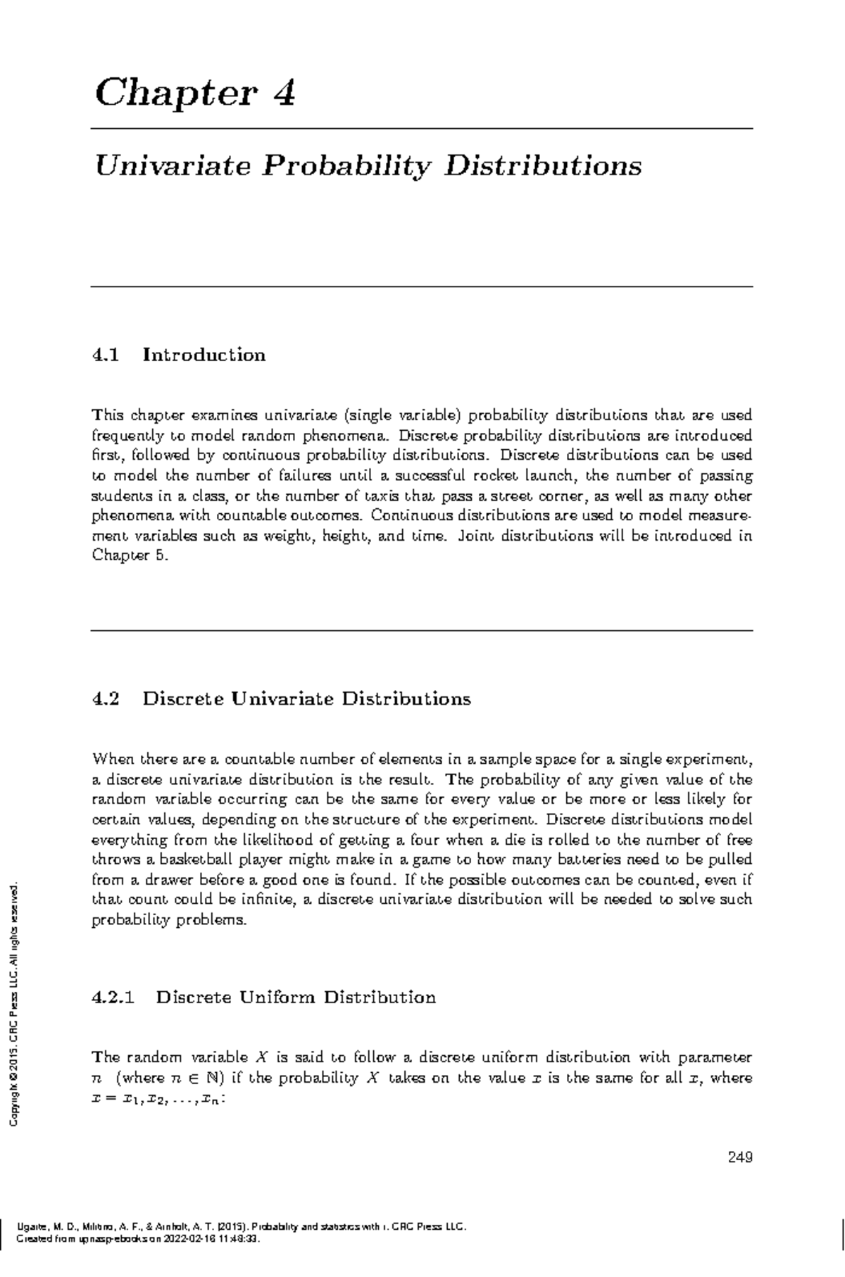 TEMA 4 - tema 4 - Chapter 4 Univariate Probability Distributions 4 Introduction This chapter ...
