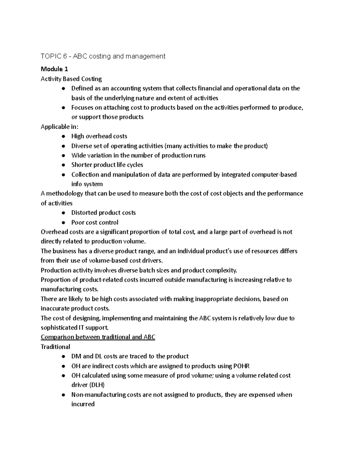 BUS287 exam notes - TOPIC 6 - ABC costing and management Module 1 ...