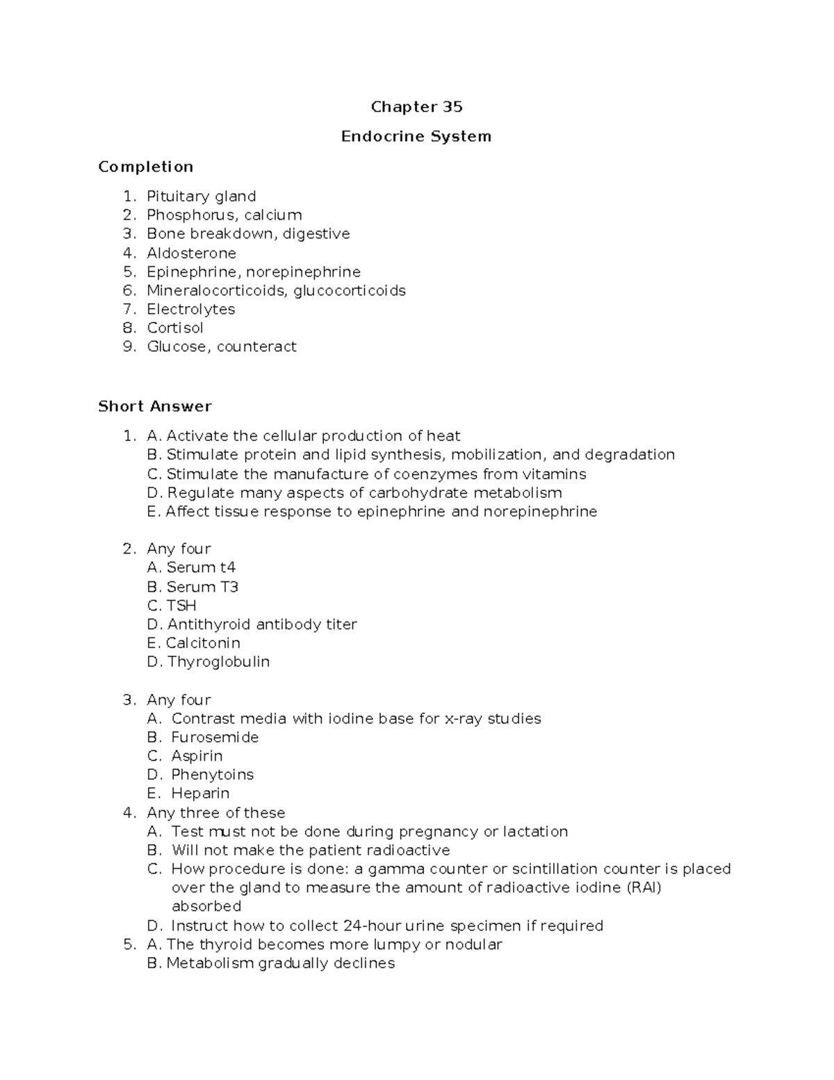 Endo WKBK 35-36 Answer Key(1) - Chapter 35 Endocrine System Completion ...