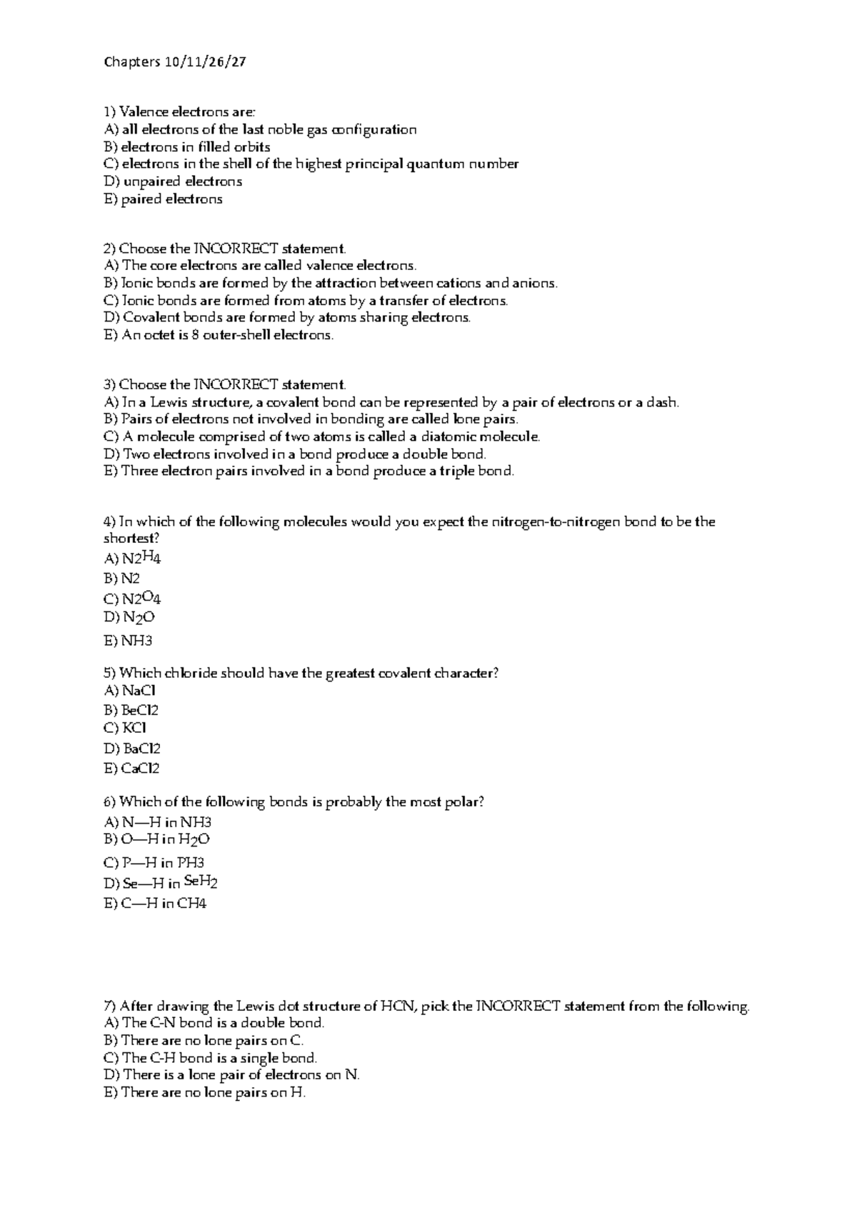 Chemistry Chapter Questions - Studocu