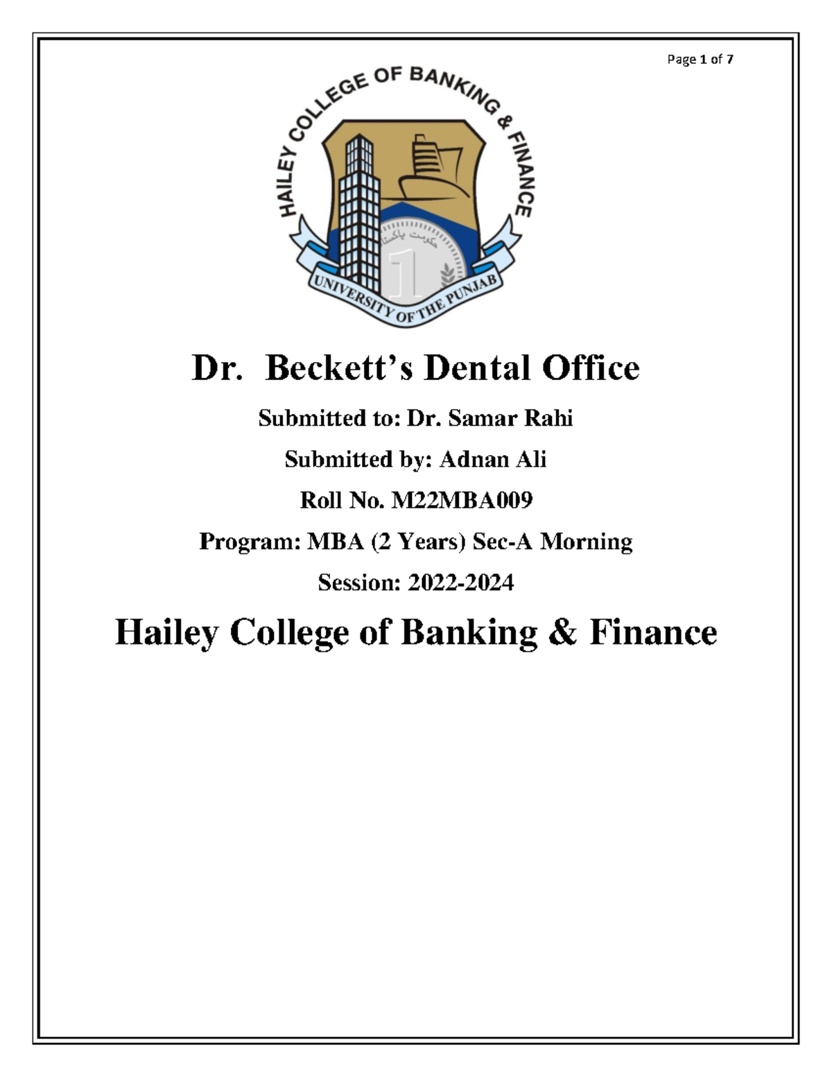 Dr. Backett-FF - Dr. Beckett’s Dental Office Submitted to: Dr. Samar ...
