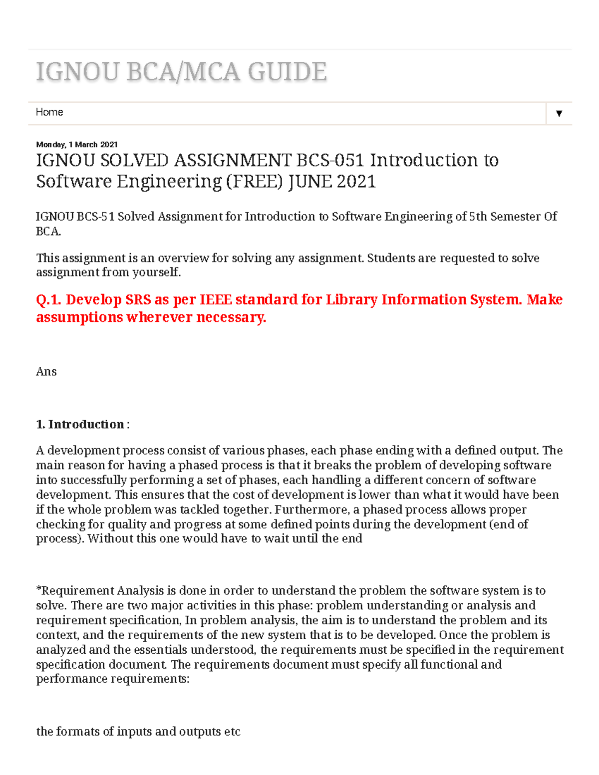 BCS-051 Introduction to Software Engineering (FREE) JUNE 2021 - This ...