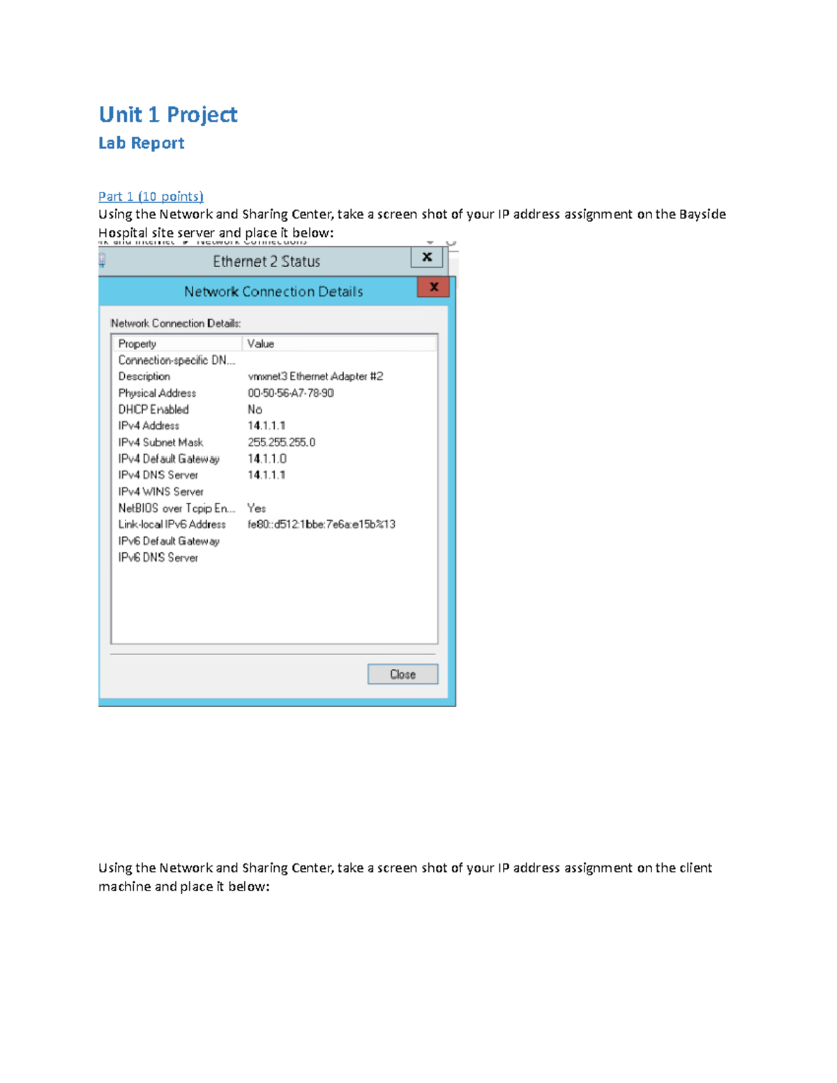 Project Implimentation Phase 1 - Unit 1 Project Lab Report Part 1 (10 points) Using the Network ...