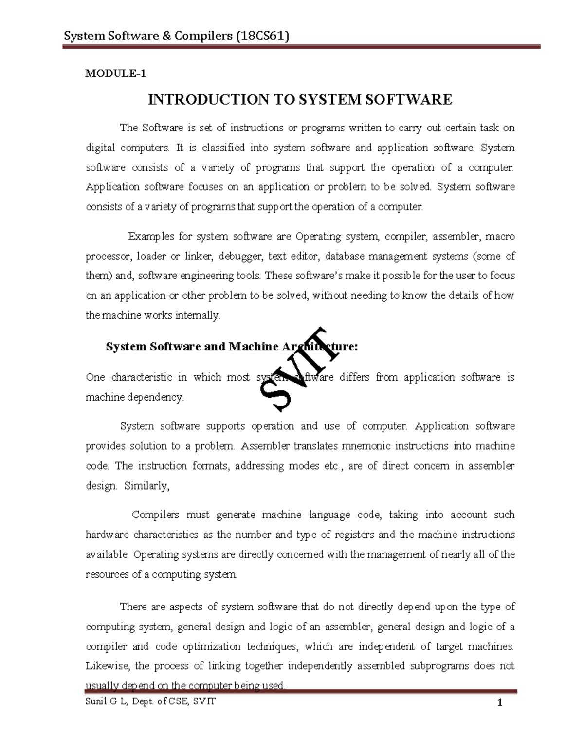 Module-1 - rehdfxfhfdrff - MODULE- INTRODUCTION TO SYSTEM SOFTWARE The ...