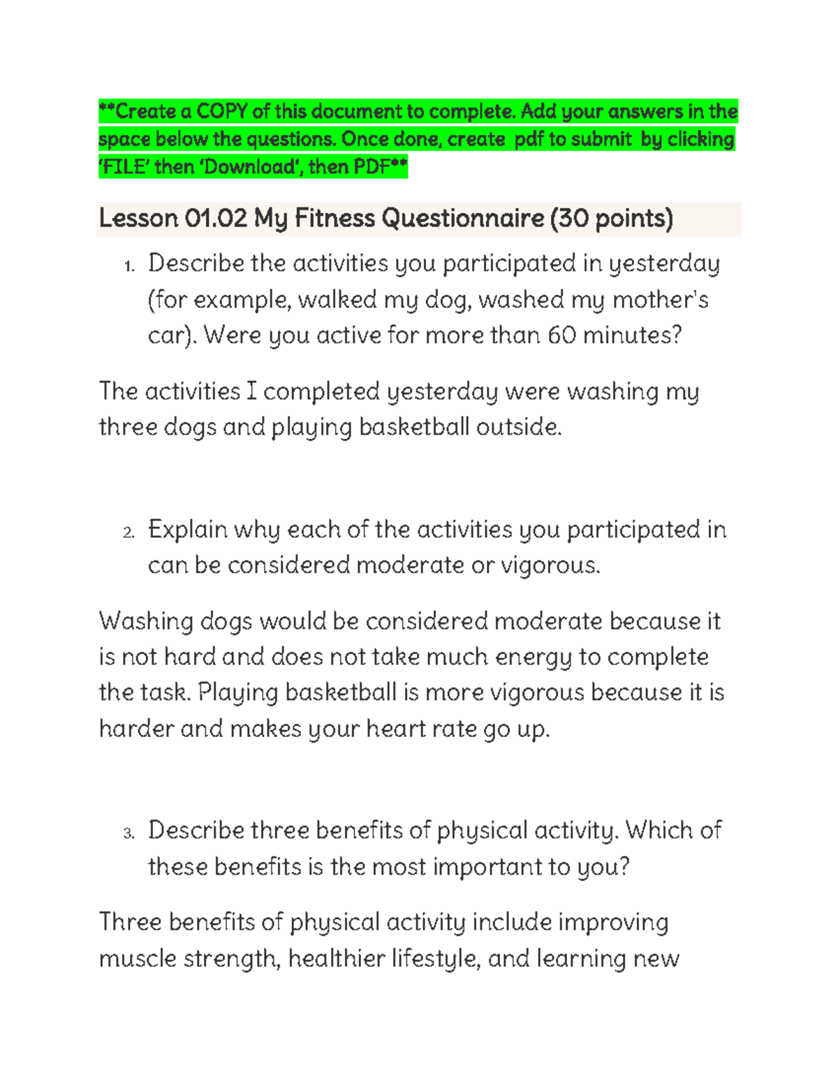 P.E. 1 - pe assignment - Create a COPY of this document to complete ...