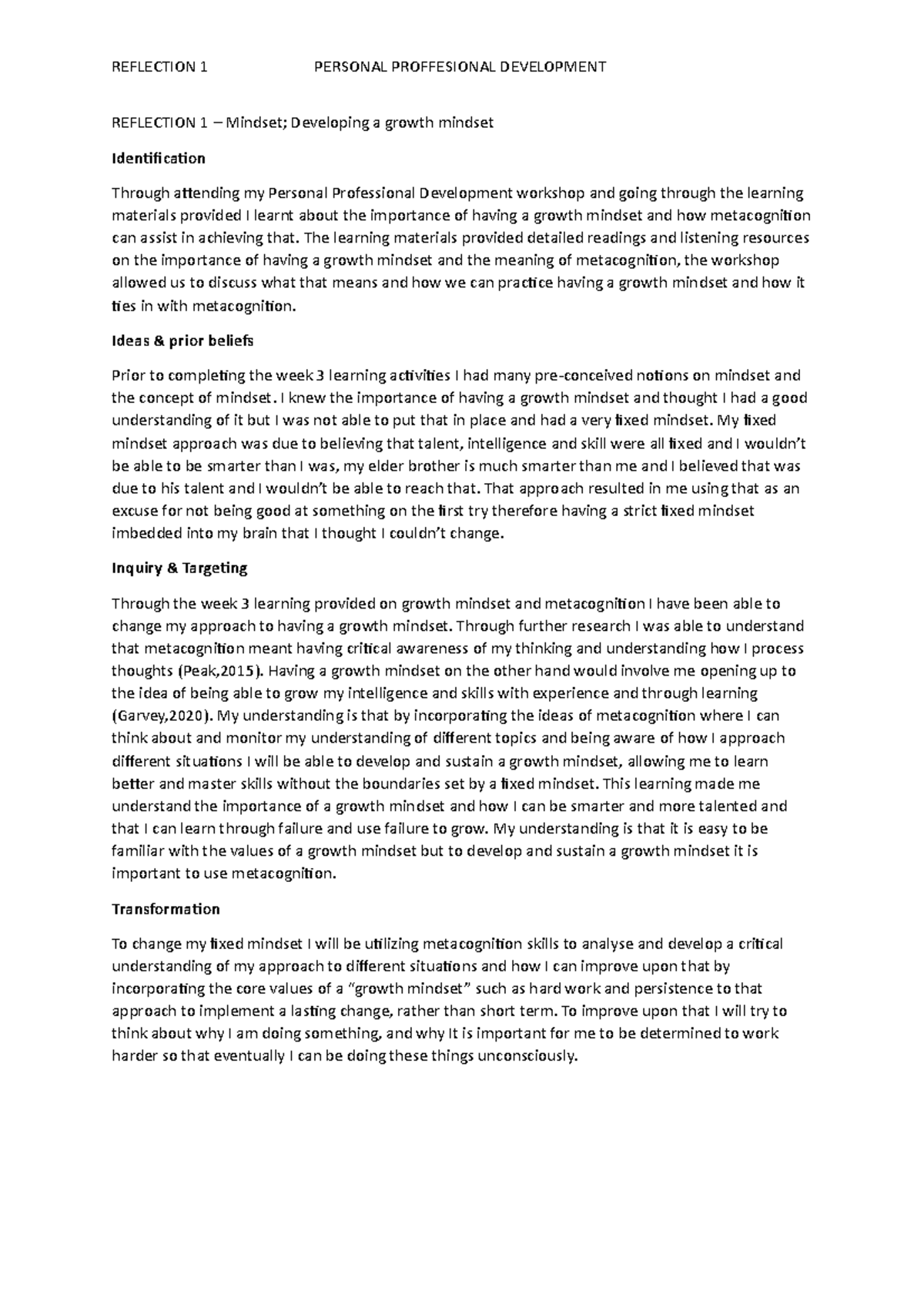 Reflection 1 - reflective assingment for PPD - REFLECTION 1 PERSONAL ...