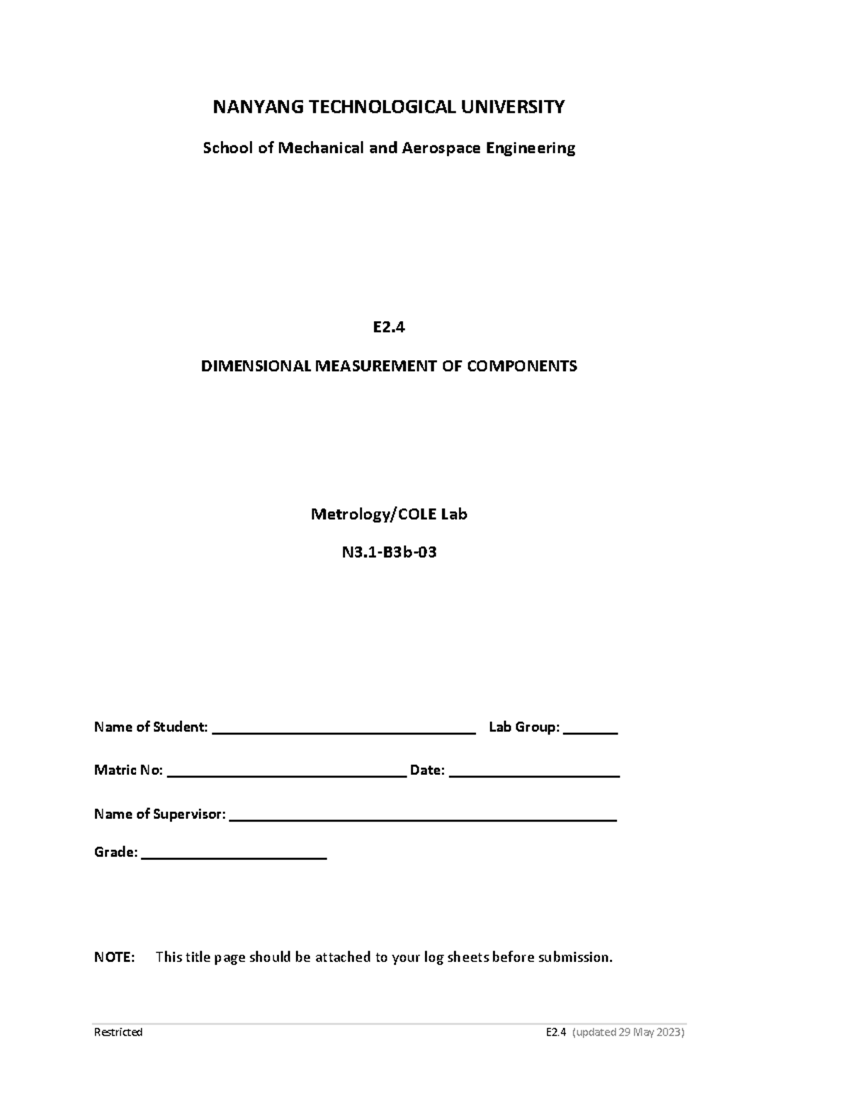 E2.4 Dimensional measurement of components - 2023-05-29 - NANYANG ...