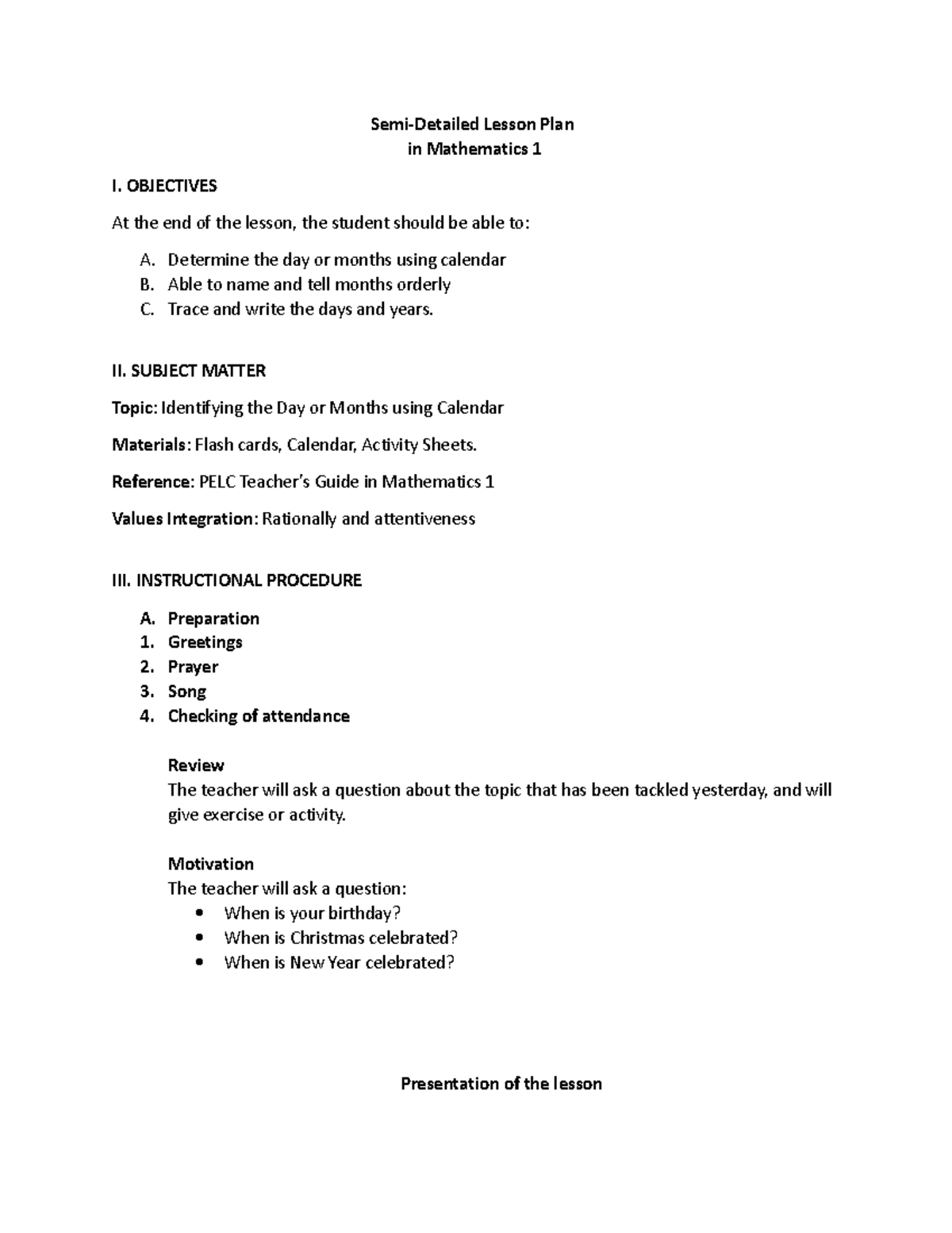 Lesson Plan in Teaching Math - Semi-Detailed Lesson Plan in Mathematics ...