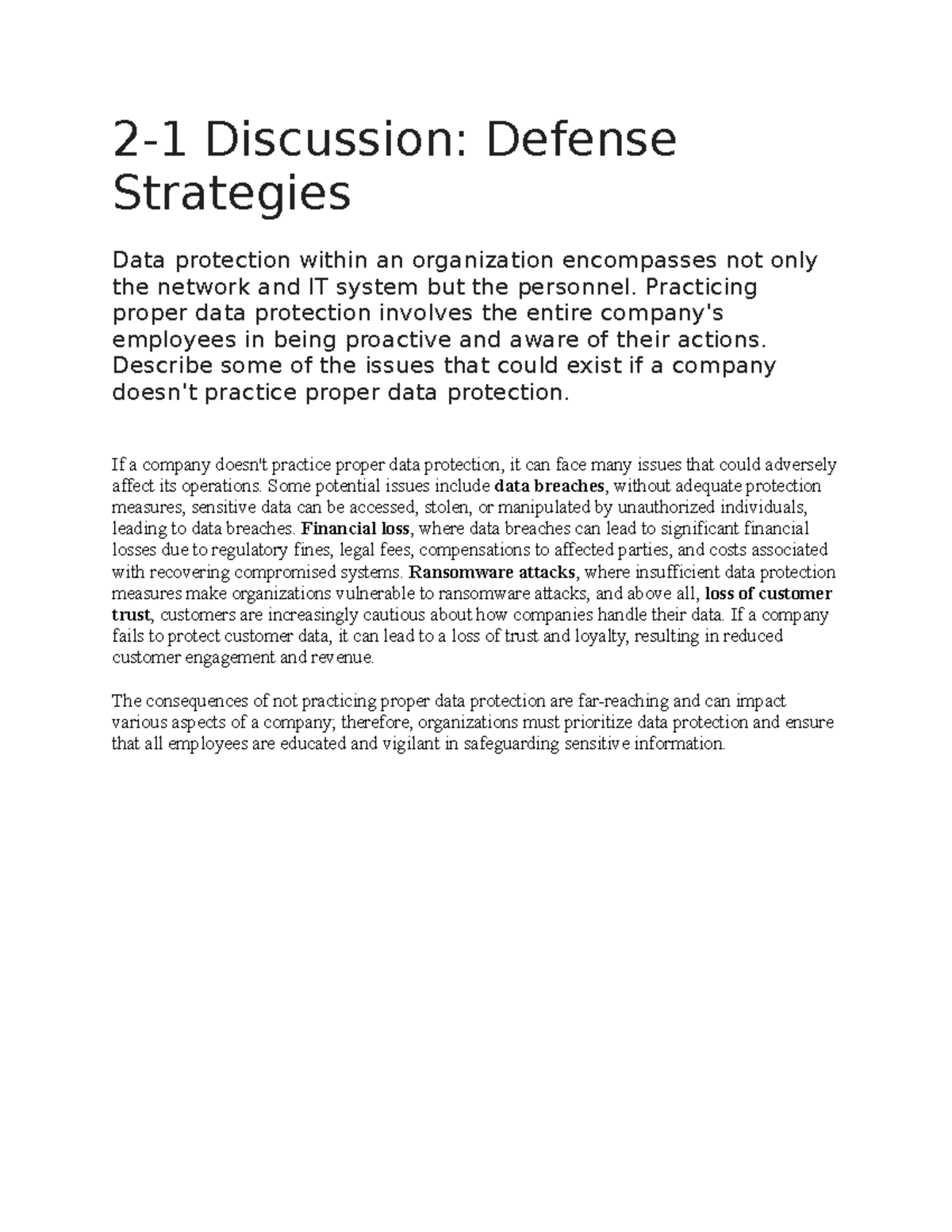 2-1 Discussion- Defense Strategies - 2-1 Discussion: Defense Strategies ...