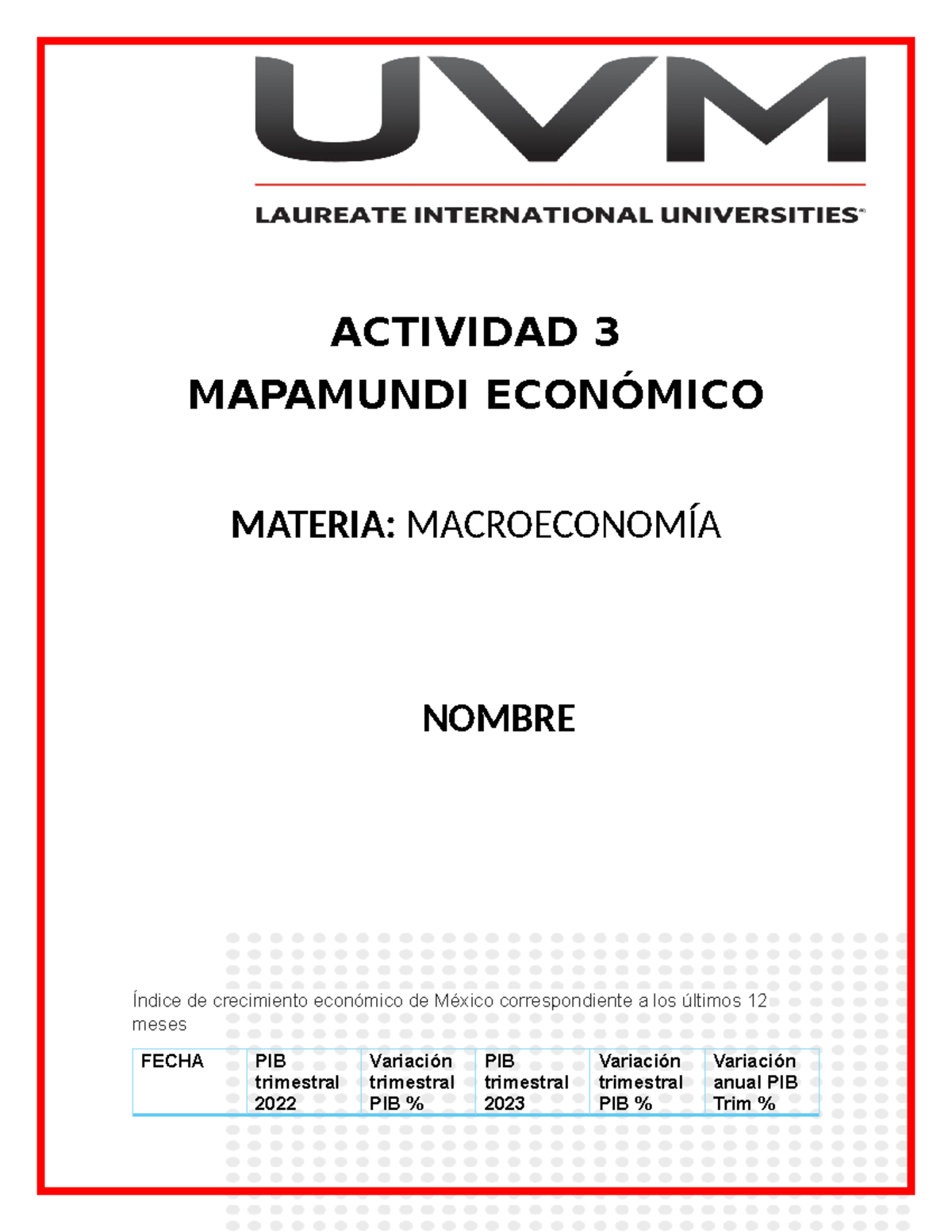 Actividad 3 - ACTIVIDAD 3 MAPAMUNDI ECONÓMICO MATERIA: MACROECONOMÍA NOMBRE Índice de ...