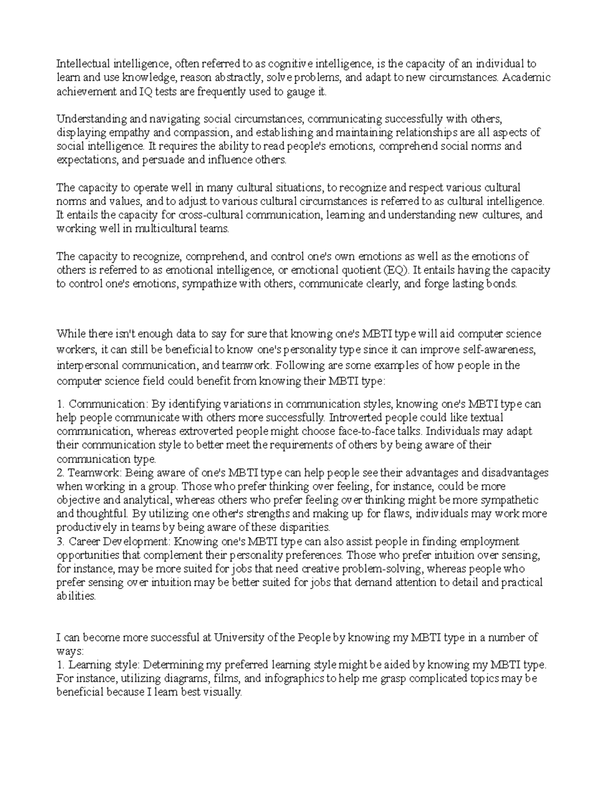 Discussion Forum Unit 01 - Intellectual intelligence, often referred to ...