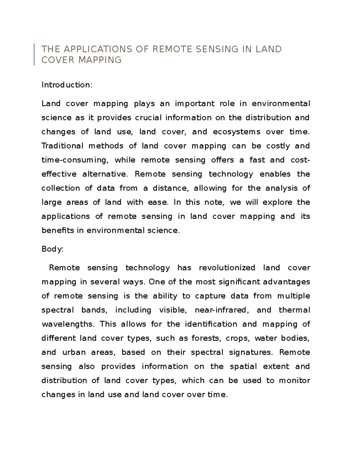 THE Applications OF Remote Sensing IN LAND Cover Mapping - THE ...
