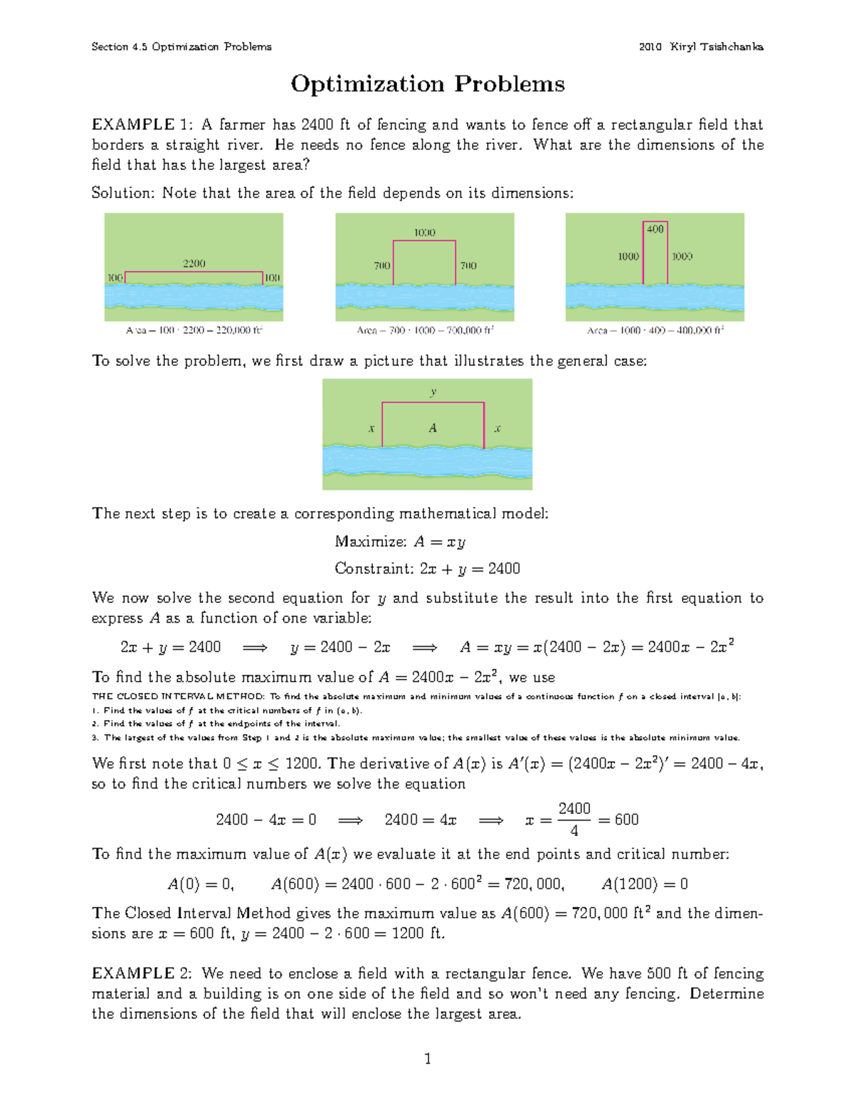 Chapter 3 Review B (Optimization Problems & Solutions) - Optimization ...