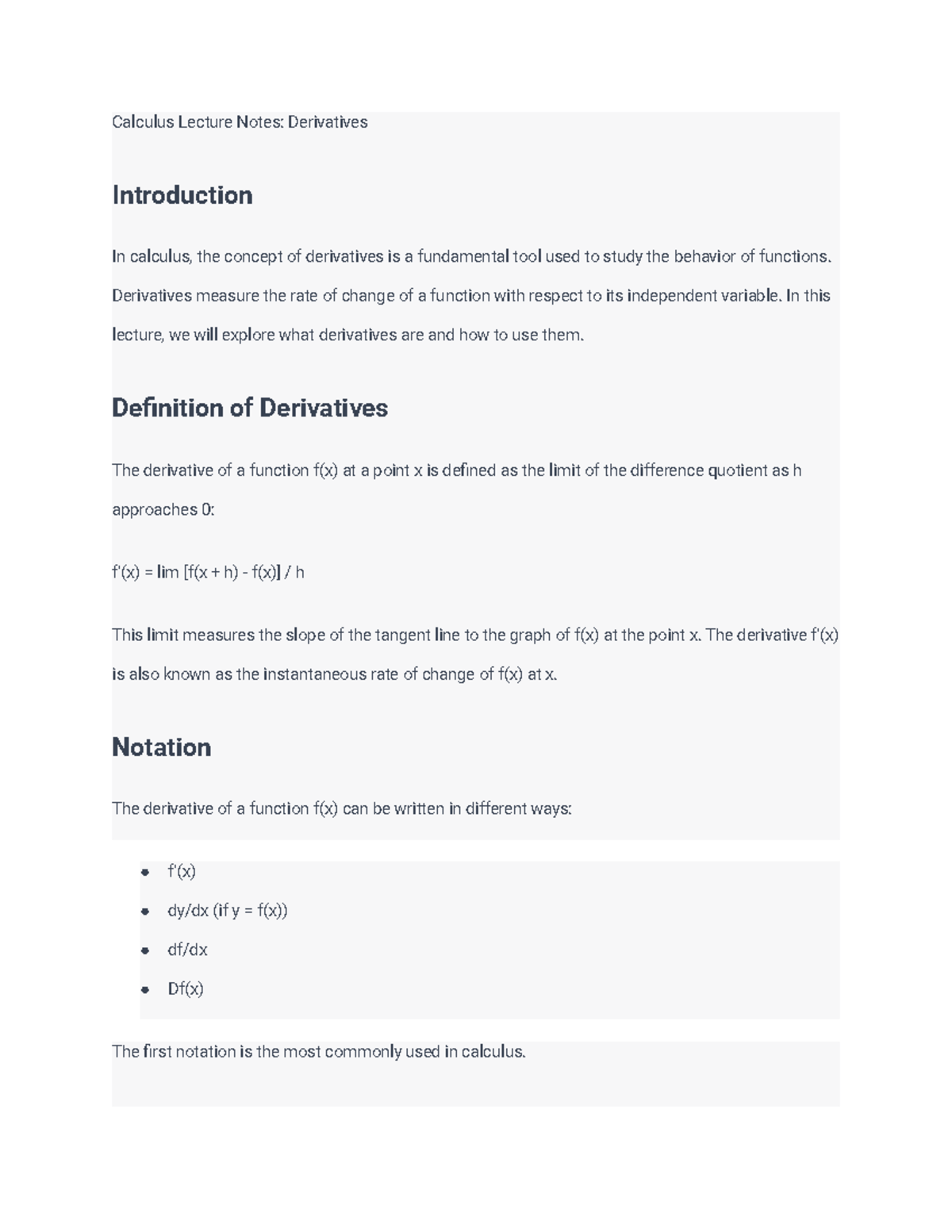 Calculus Lecture Notes Derivatives - Calculus Lecture Notes ...