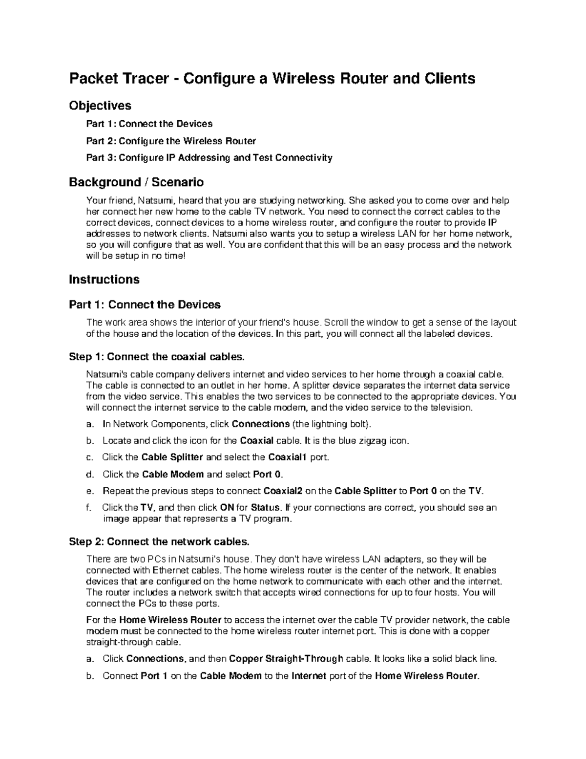 Lab 1 2 Packet Tracer Configure A Wireless Router And Clients Packet Tracer Configure A