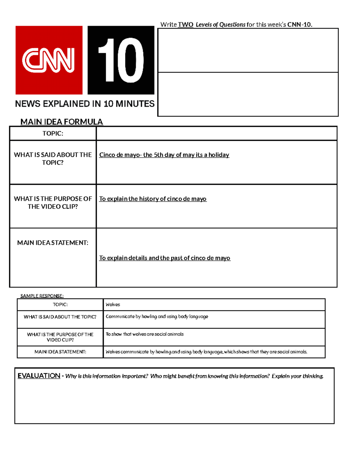 - Quick Write-2023 CNN10 - Write TWO Levels of Questions for this week ...