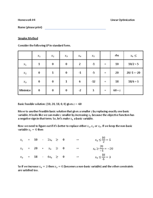 HW3 - HW3 - Homework #3 Linear Optimization Name (please print) Introduction to the Simplex ...