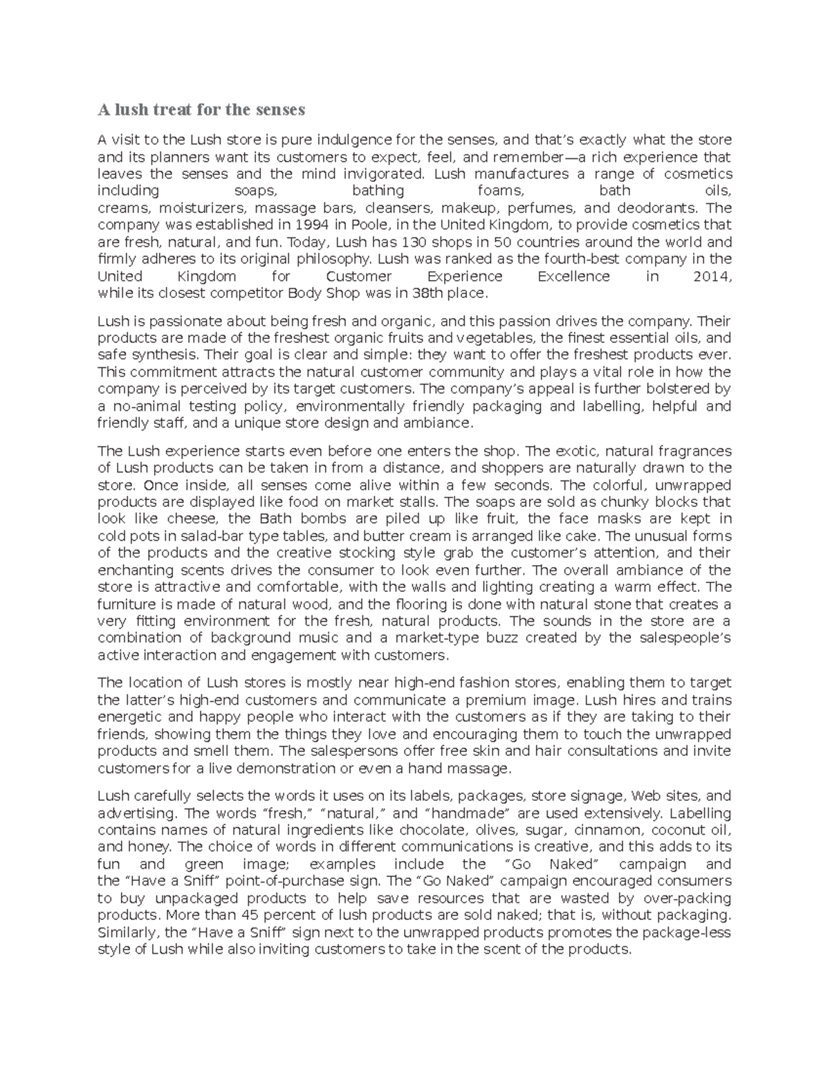 Case study 05 - abc - A lush treat for the senses A visit to the Lush ...