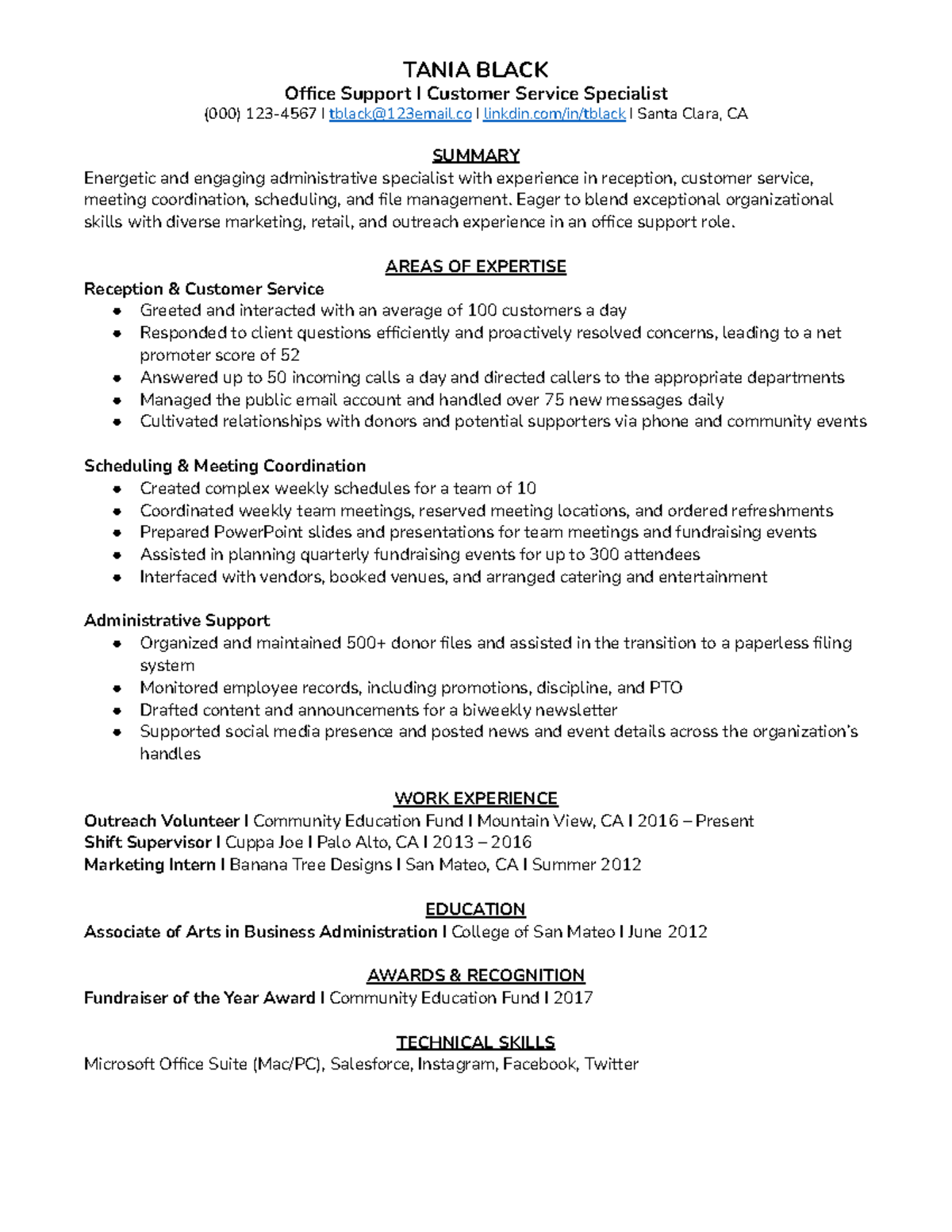 A Sample Functional Resume—The Muse - TANIA BLACK Office Support I ...