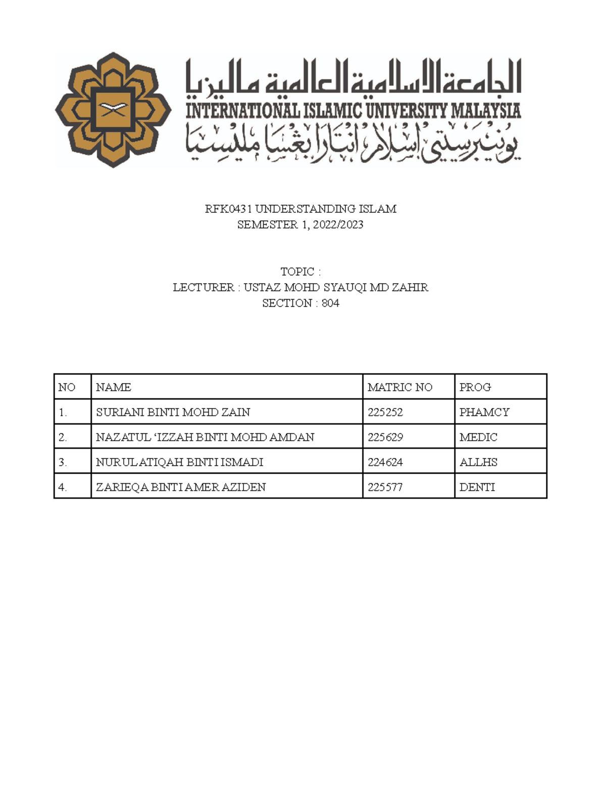RFK0431 Understanding Islam - RFK0431 UNDERSTANDING ISLAM SEMESTER 1 ...