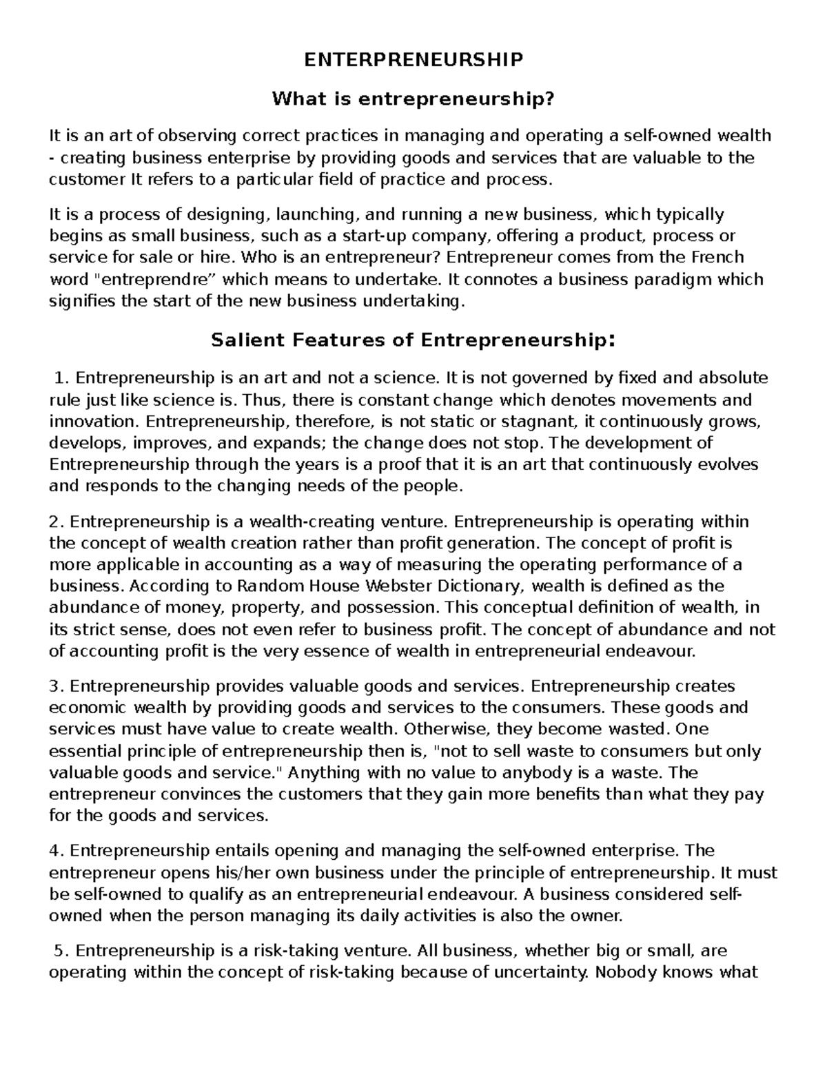 Entrepreneurship lecture notes - Accountancy - Studocu