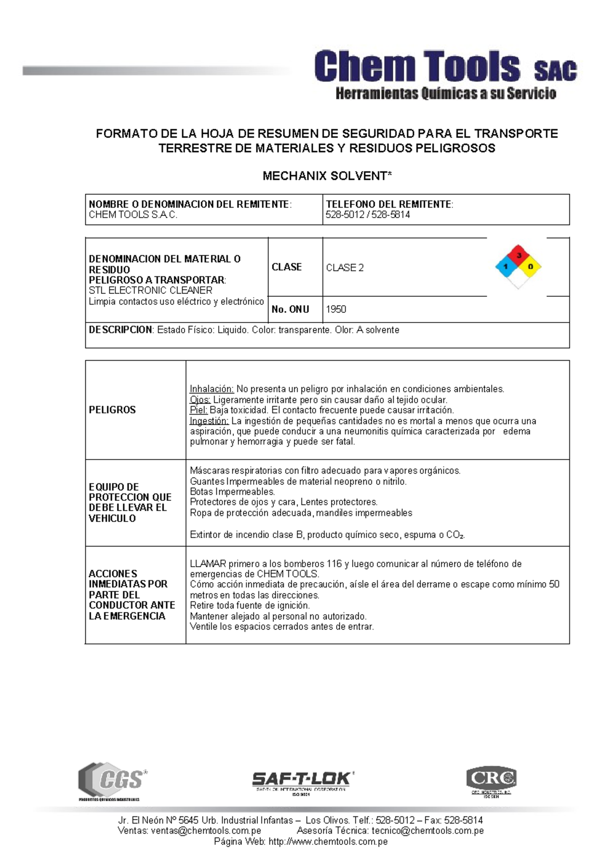 HOJA Matpel mechanix solvent - FORMATO DE LA HOJA DE RESUMEN DE ...