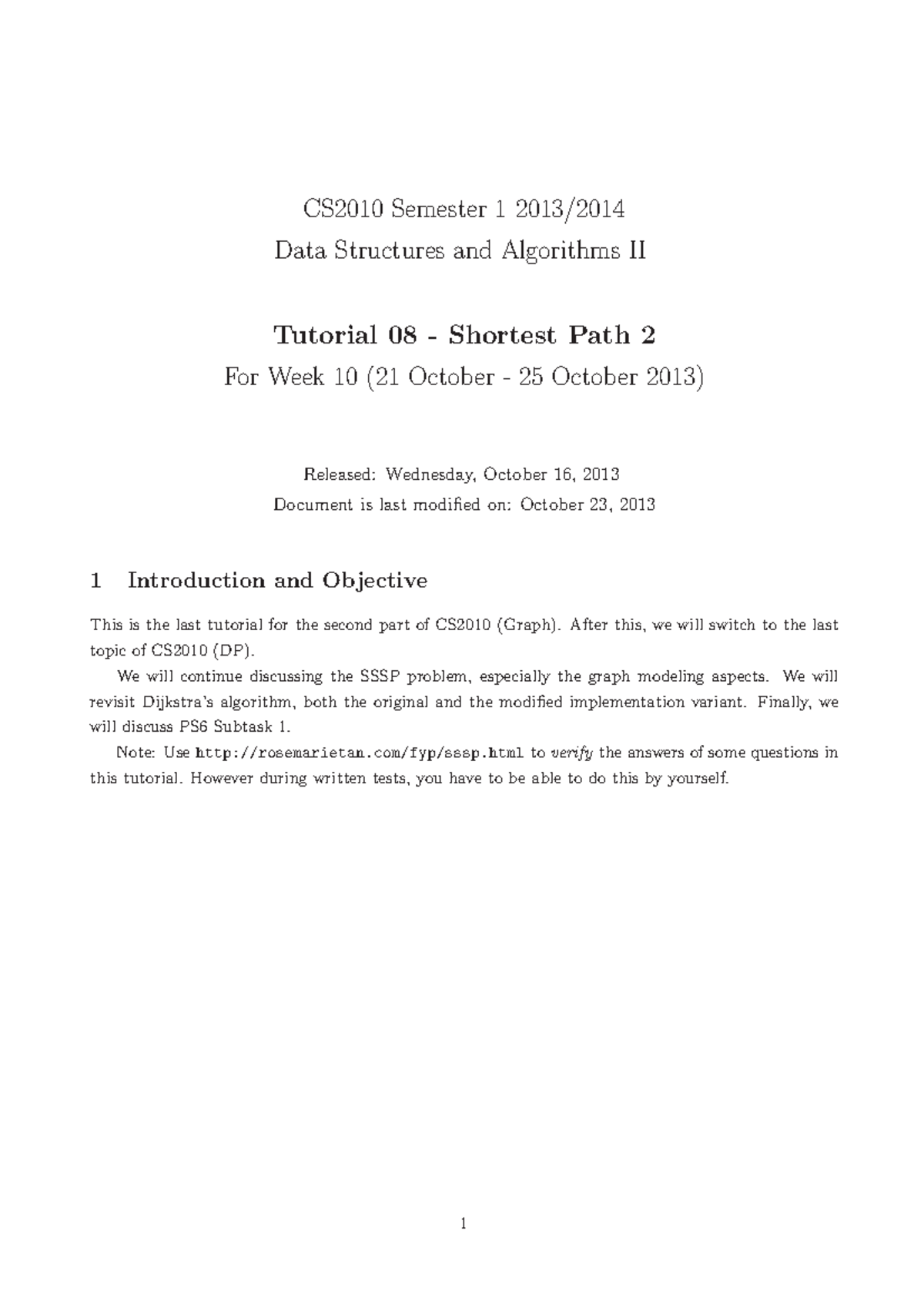 Algorithm Tutorial 8 Answers - CS2010 Semester 1 2013/ Data Structures and Algorithms II ...