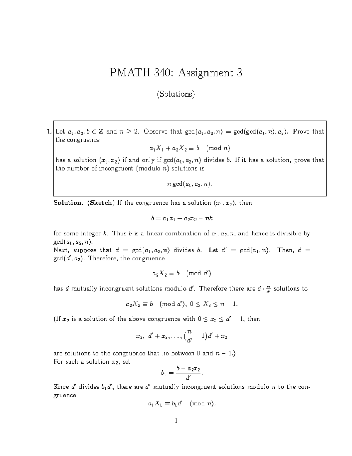 340 A3 Soln - Assignment with solution - PMATH 340: Assignment 3 ...