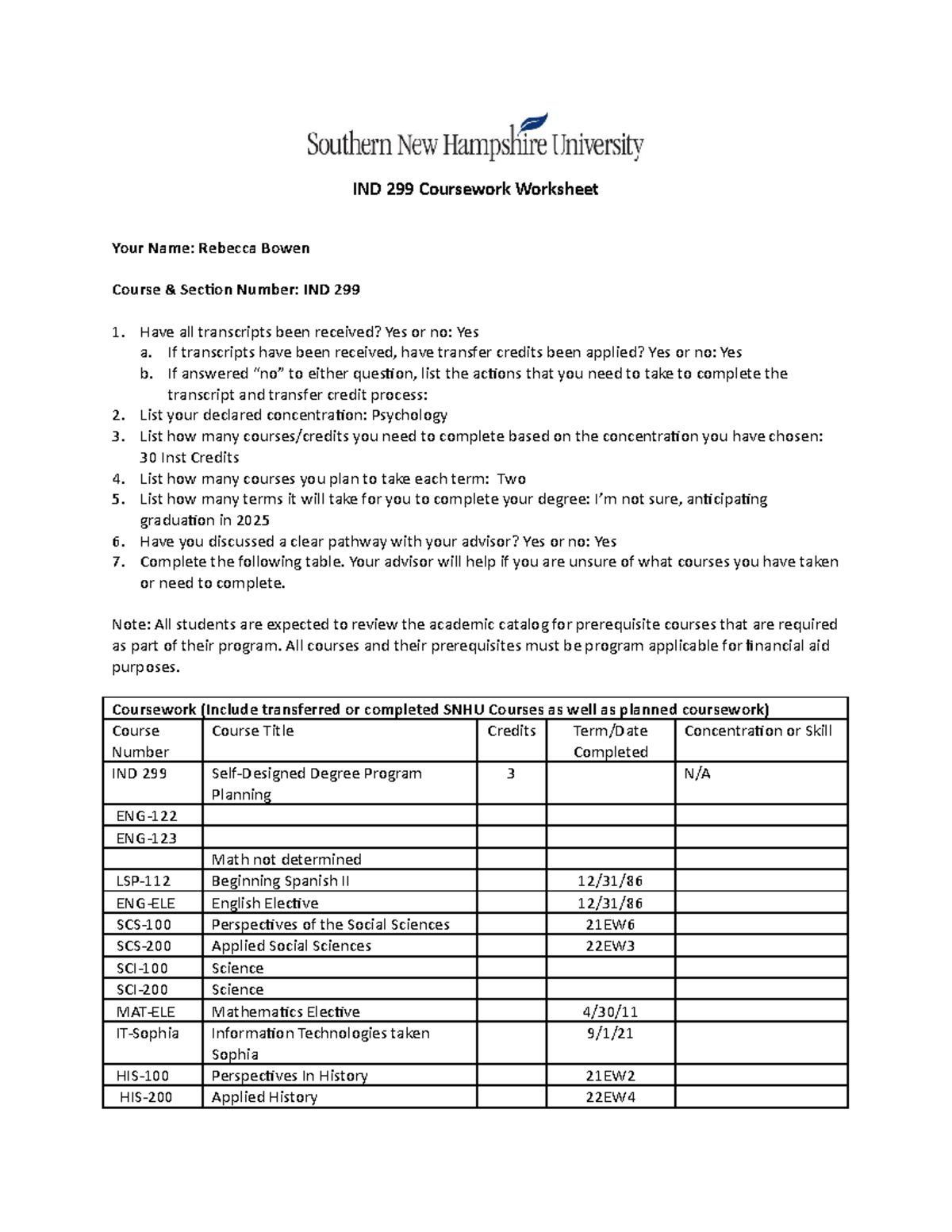 IND 299 Coursework Worksheet - IND 299 Coursework Worksheet Your Name ...
