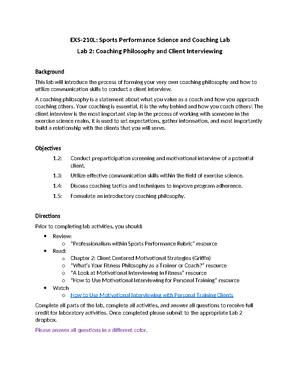 Lab 10 - 100% - EXS-210L: Sports Performance Science and Coaching Lab ...