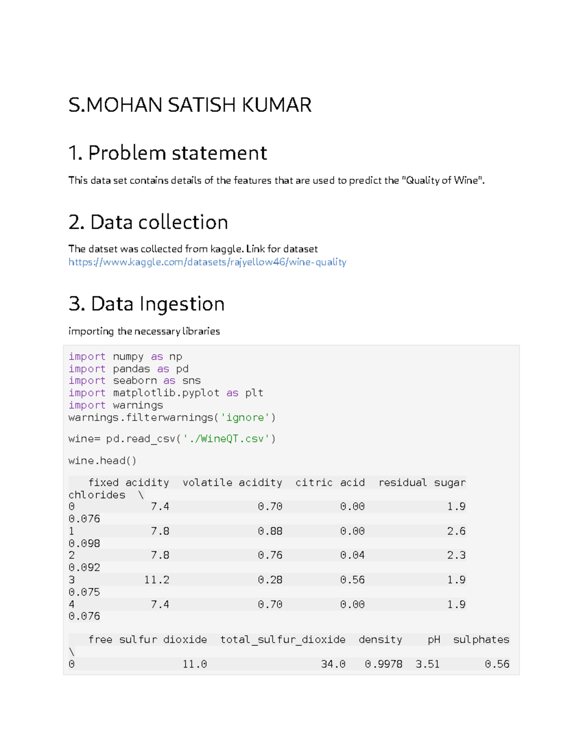 Vertopal.com Wine quality prediction - S SATISH KUMAR 1. Problem statement This data set ...