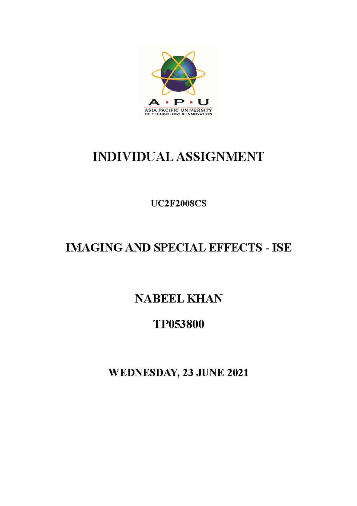 image processing and visualization - INDIVIDUAL ASSIGNMENT UC2F2008CS ...