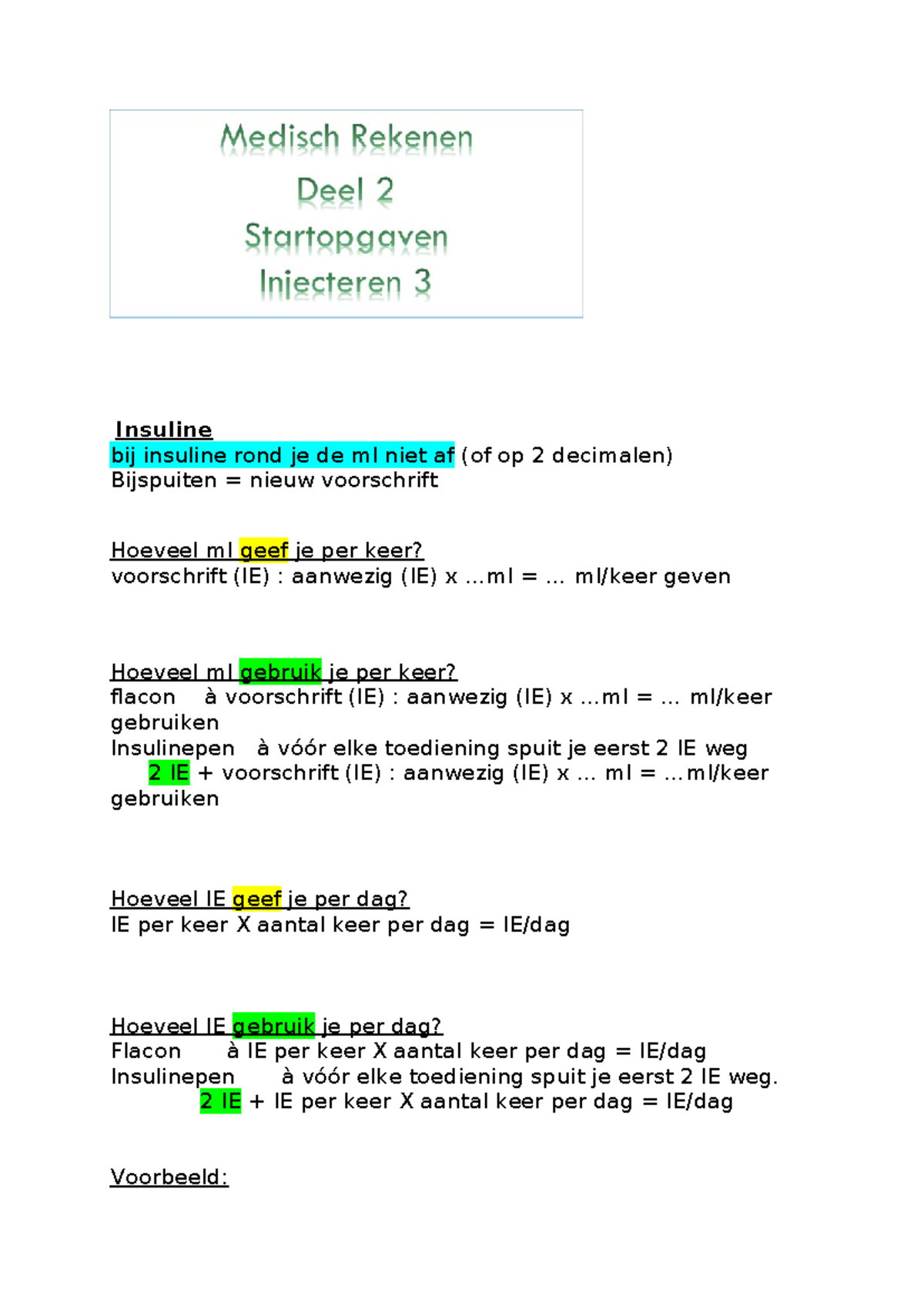 Medisch rekenen deel 2 startopgave injecteren 3 - Insuline bij insuline ...