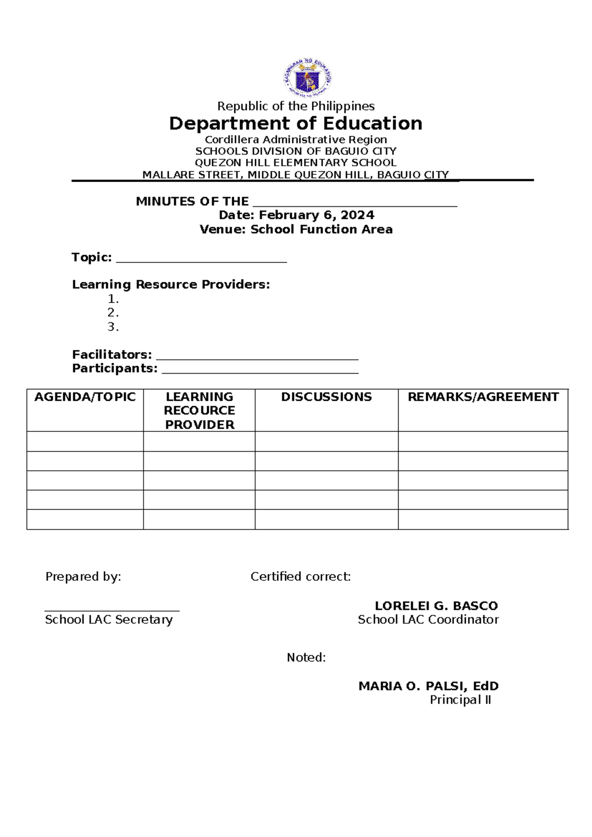 SLAC Minutes template - Republic of the Philippines Department of ...
