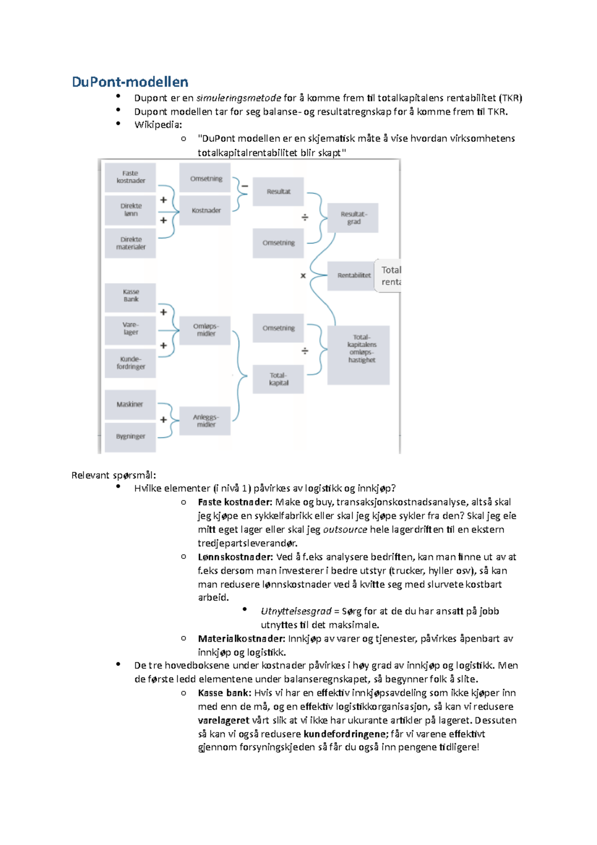 Du Pont modellen i forbindelse med logistikk - DuPont-modellen Dupont ...