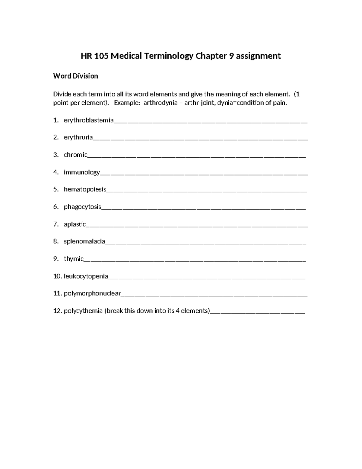Chapter 9 Acc C - course work to practice - HR 105 Medical Terminology ...