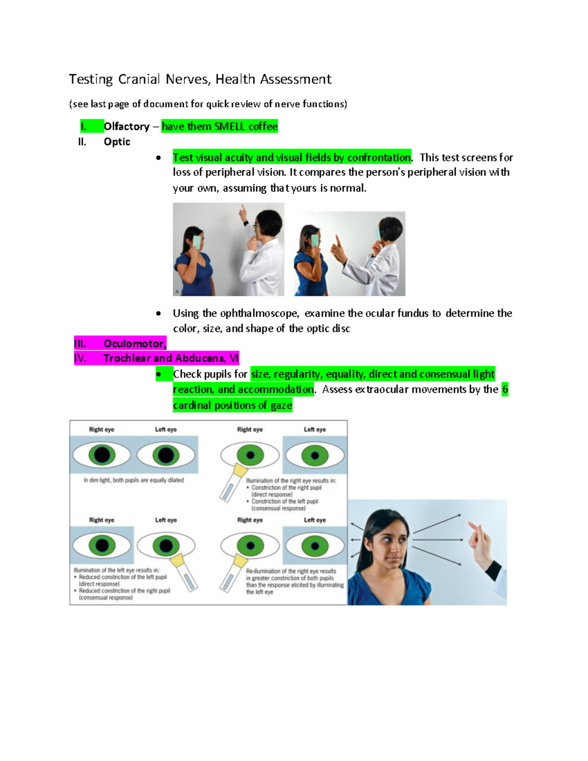 Cranial Nerve Assessment - Testing Cranial Nerves, Health Assessment ...