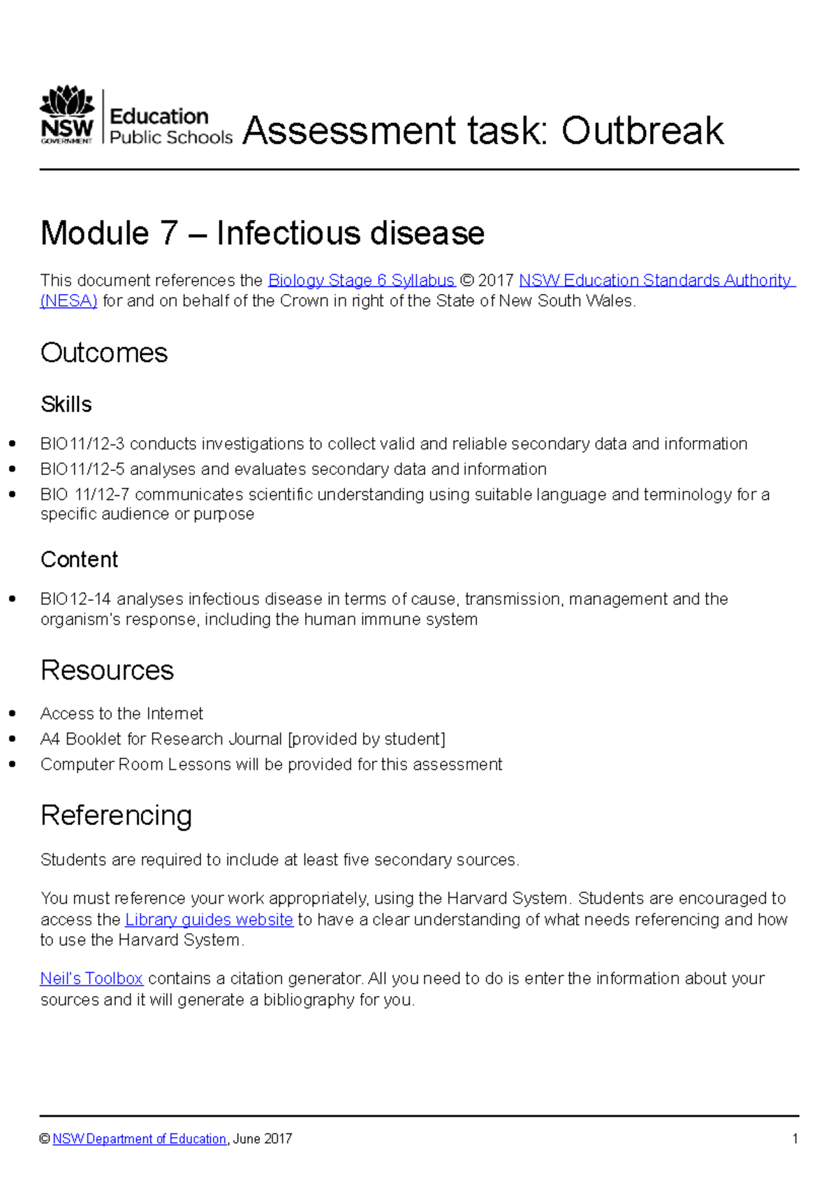 Assessment task outbreak biology - Assessment task: Outbreak Module 7 ...