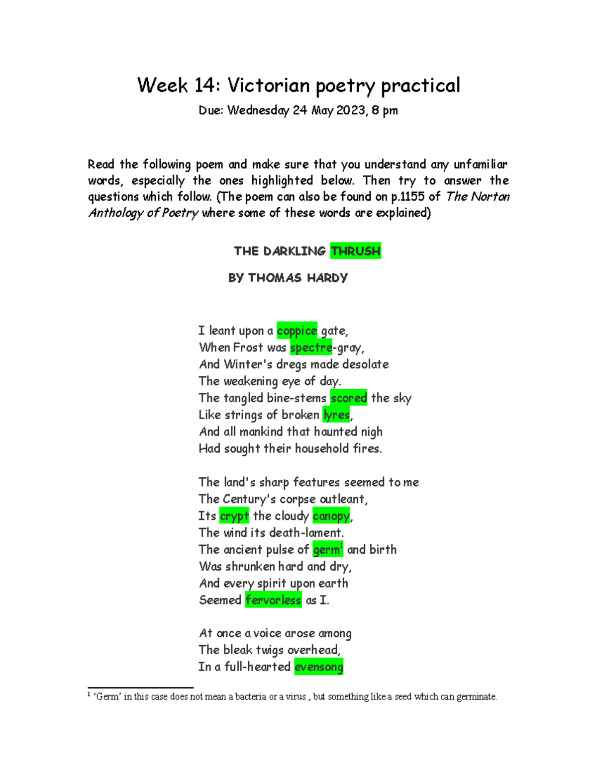 Victorian Poetry Practical 2023 - Week 14: Victorian poetry practical ...