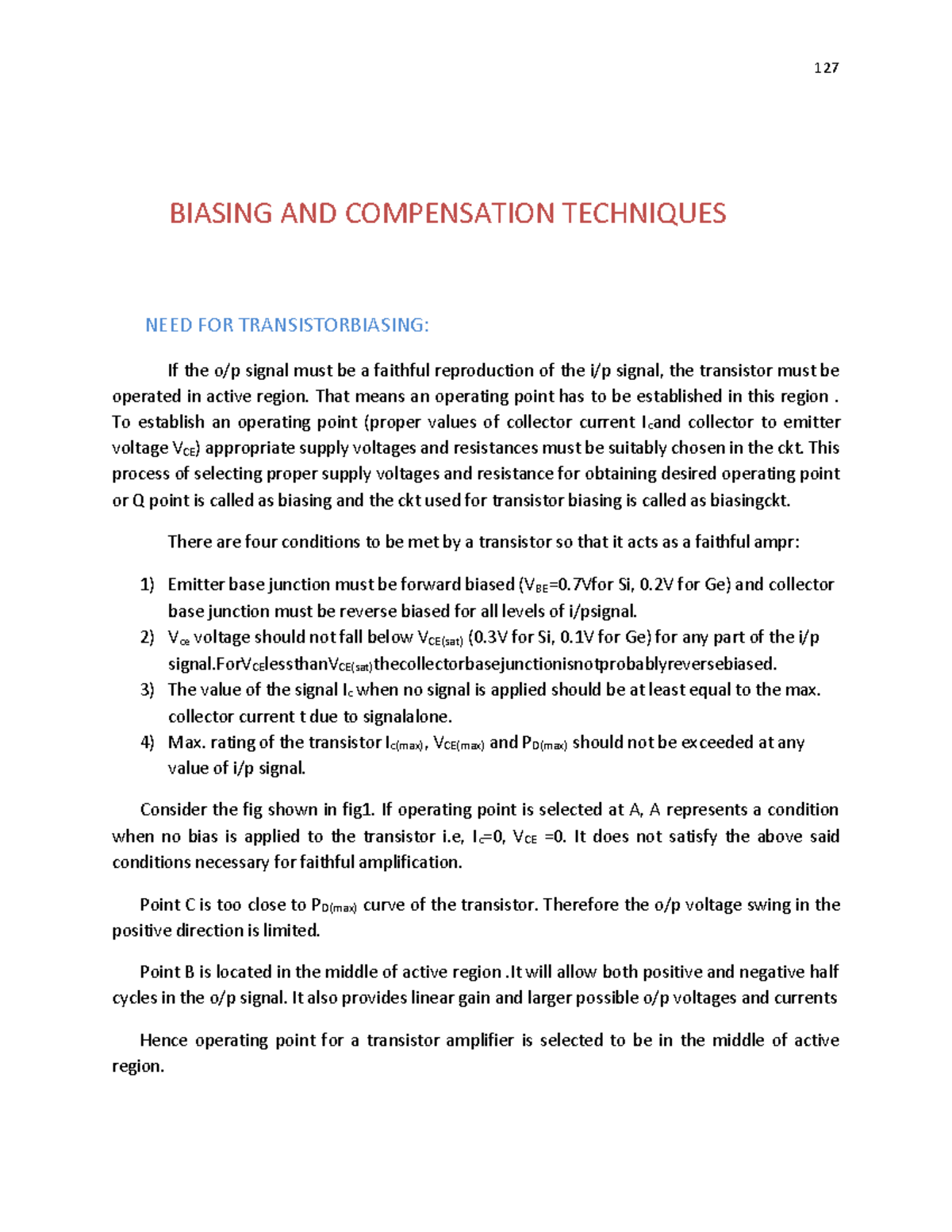 Biasing AND Compensation Techniques - UNIT IV BIASING AND COMPENSATION TECHNIQUES NEED FOR - Studocu