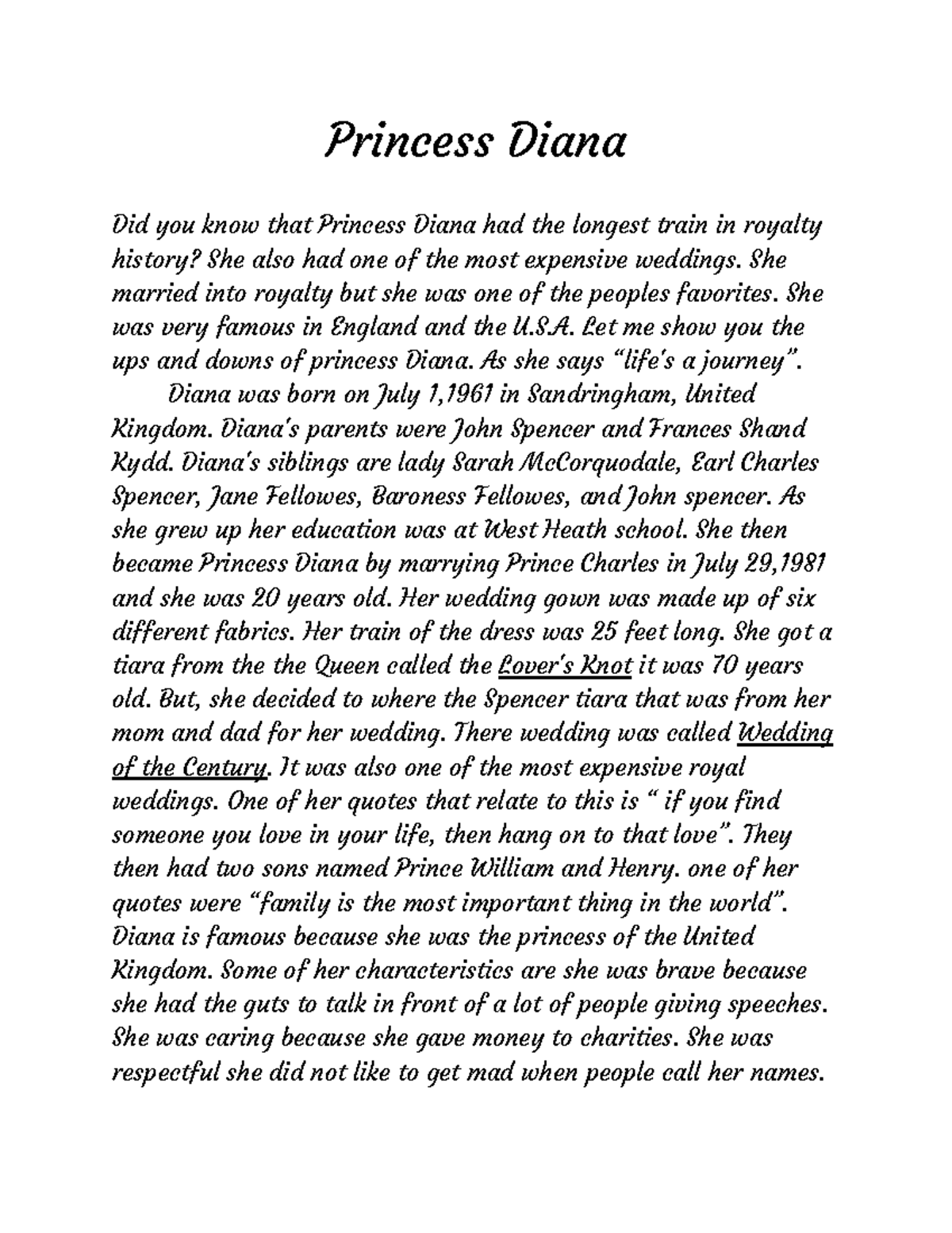 Princess Diana - Google Docs - Princess Diana - Studocu