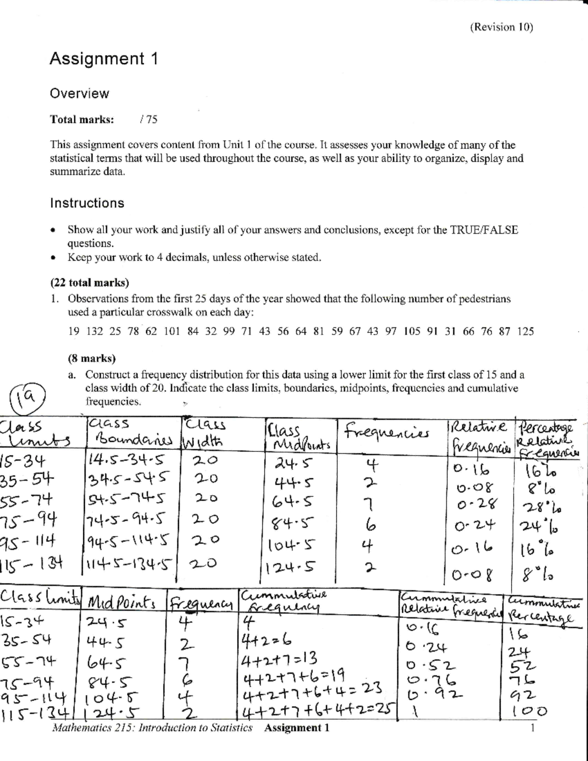 Statistics Assignment 1 - Math 215 - Studocu
