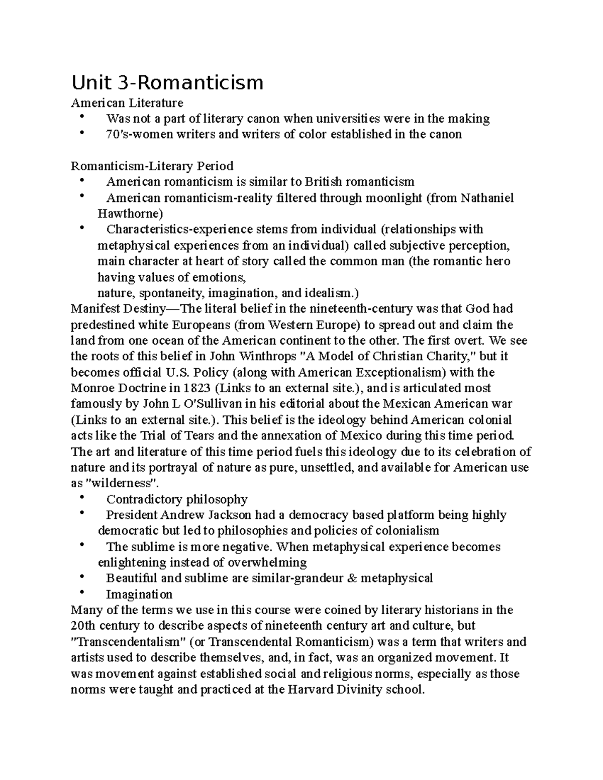 Unit 3 Romanticism Notes - Unit 3-Romanticism American Literature Was ...