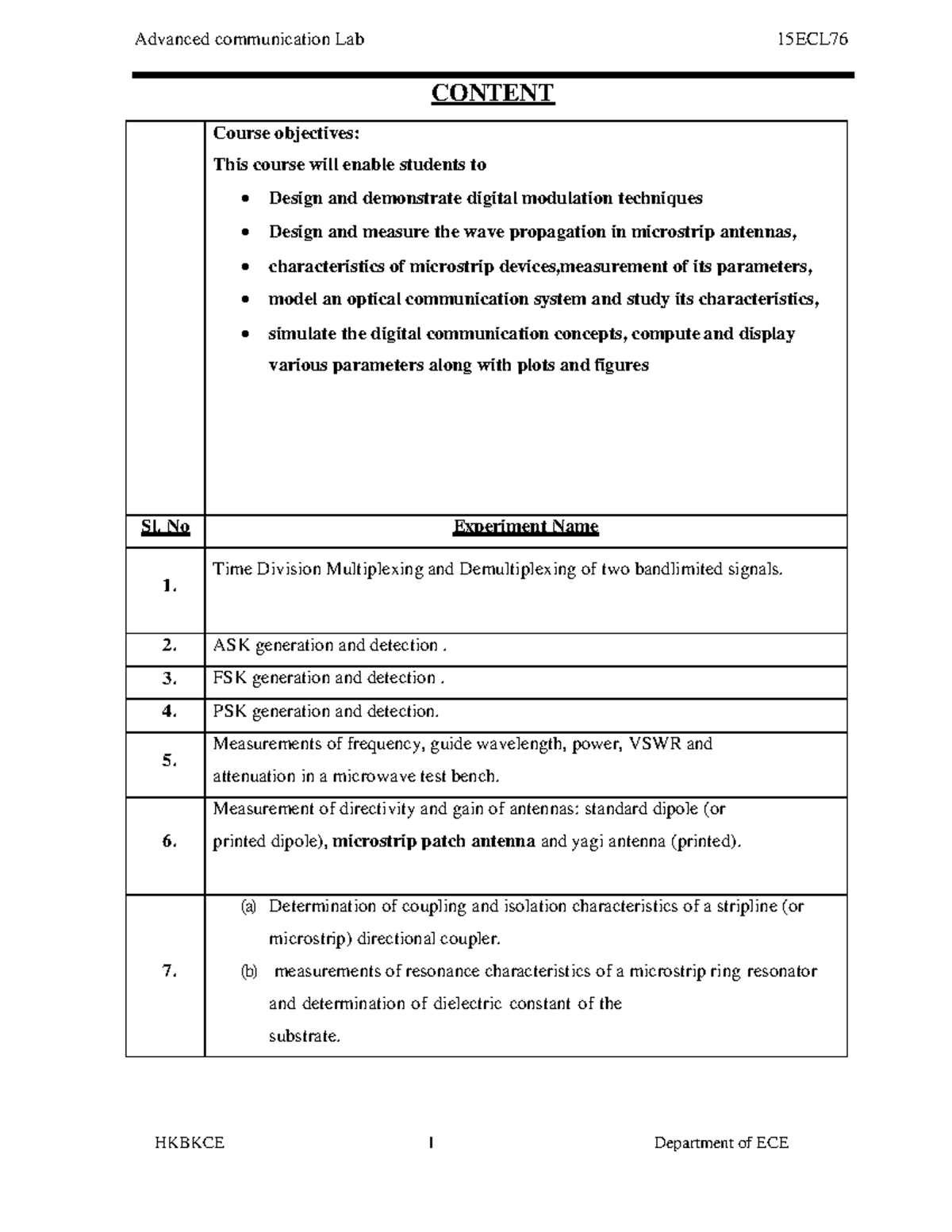 419348060 Advanced Communication Lab Manual 15ECL76 - CONTENT Course objectives: This course ...